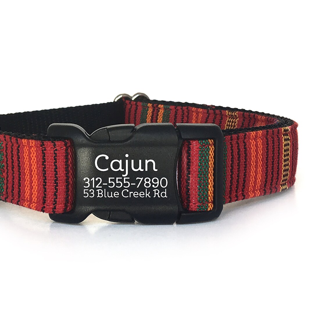 Personalized Boho Dog Collar in Chili Red Hand-woven Fabric - Laser ...