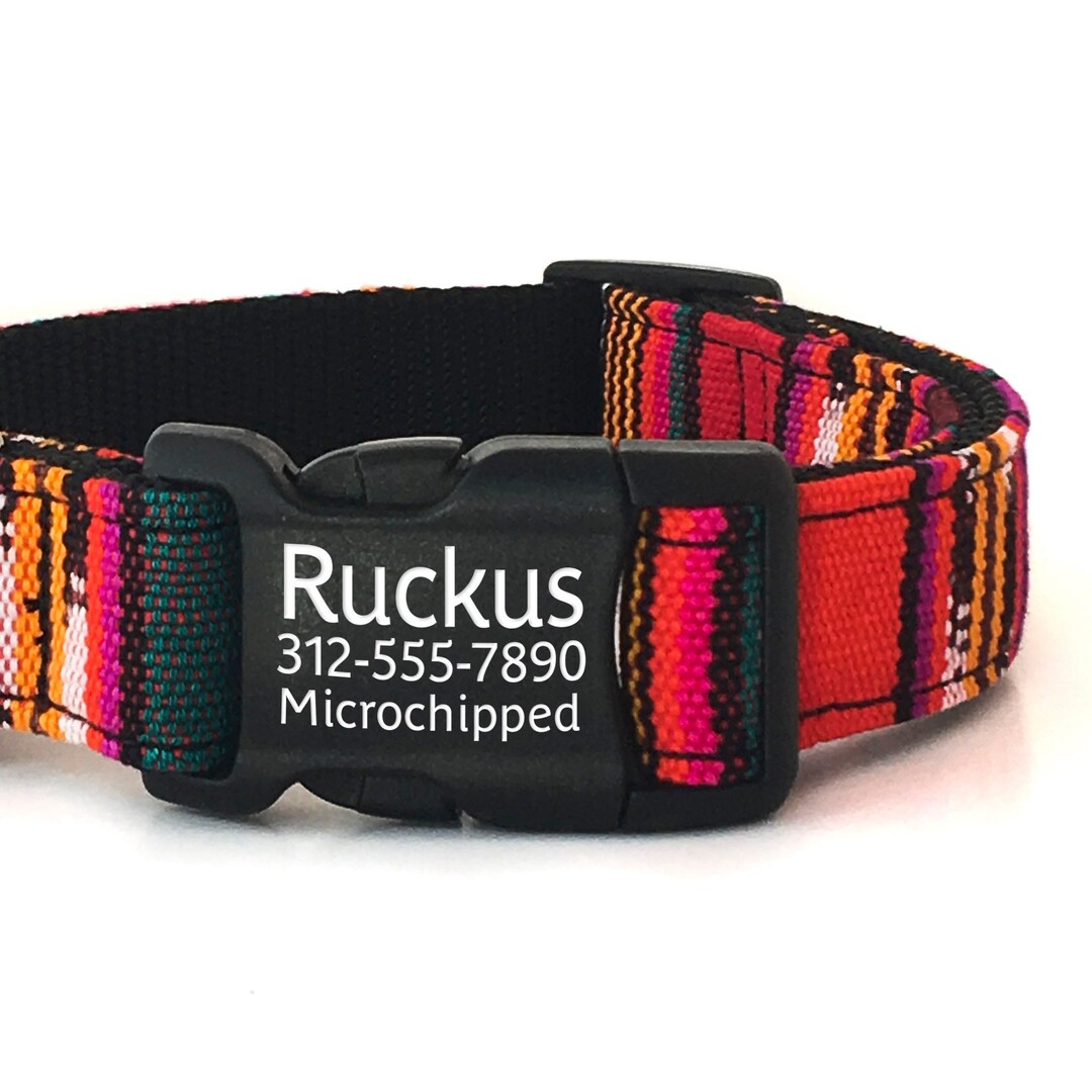 Personalized Dog Collar: Laser Engraved Buckle, Red Southwest Ikat ...