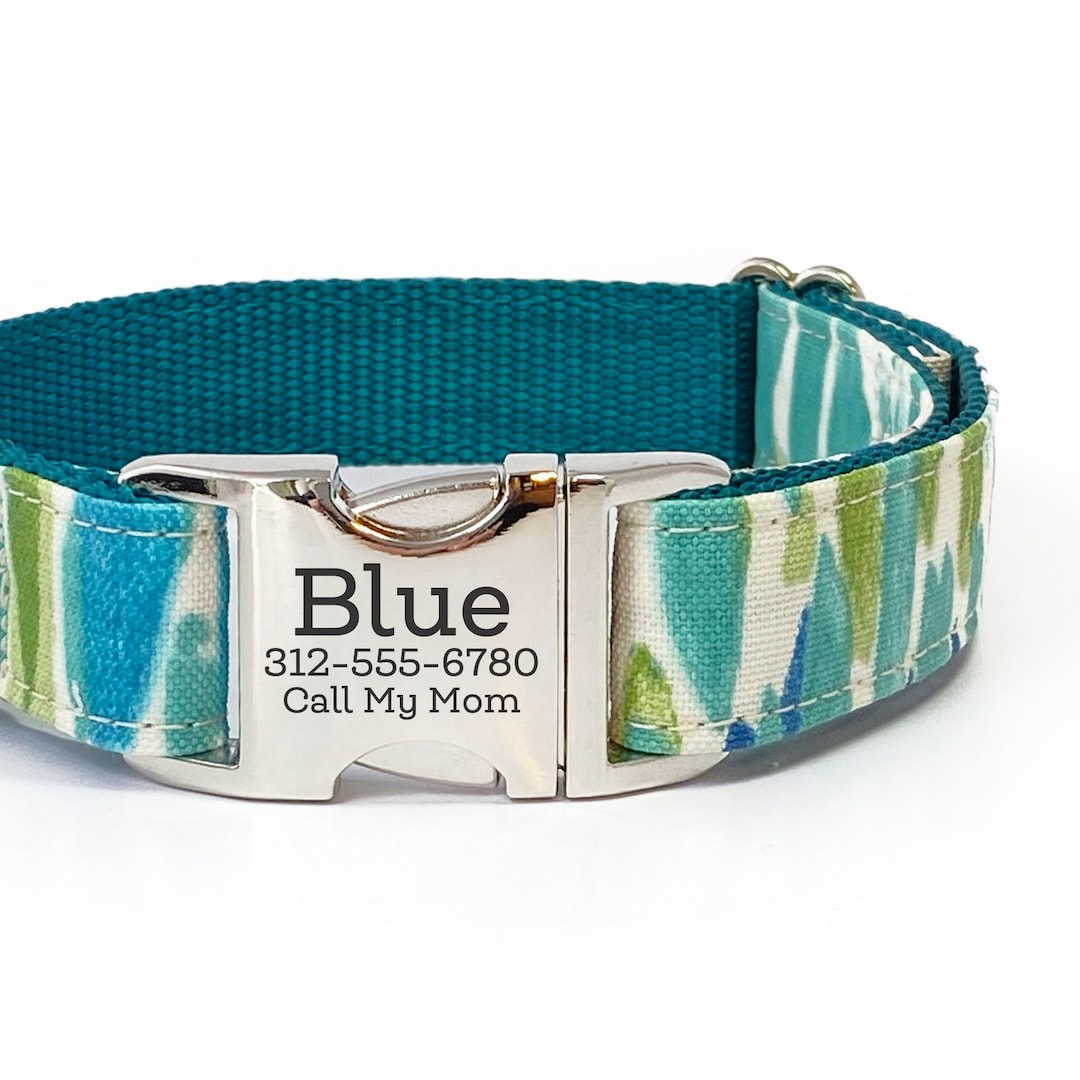 Aqua Blue Abstract Dog Collar: Personalized Engraved Buckle - Etsy