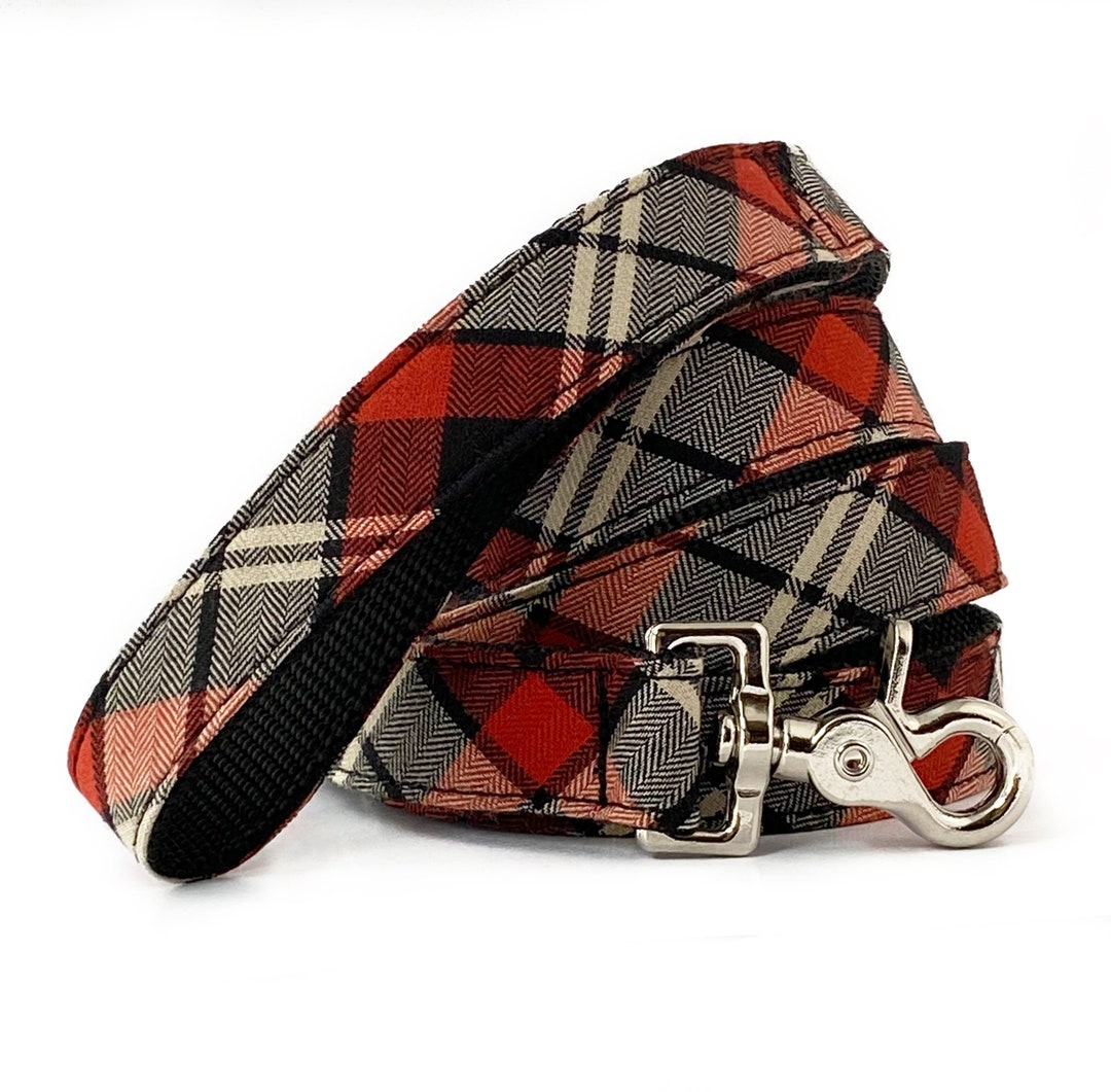 Plaid Dog Leash in Rust, Black and Taupe - Tartan Dog Lead - Custom ...