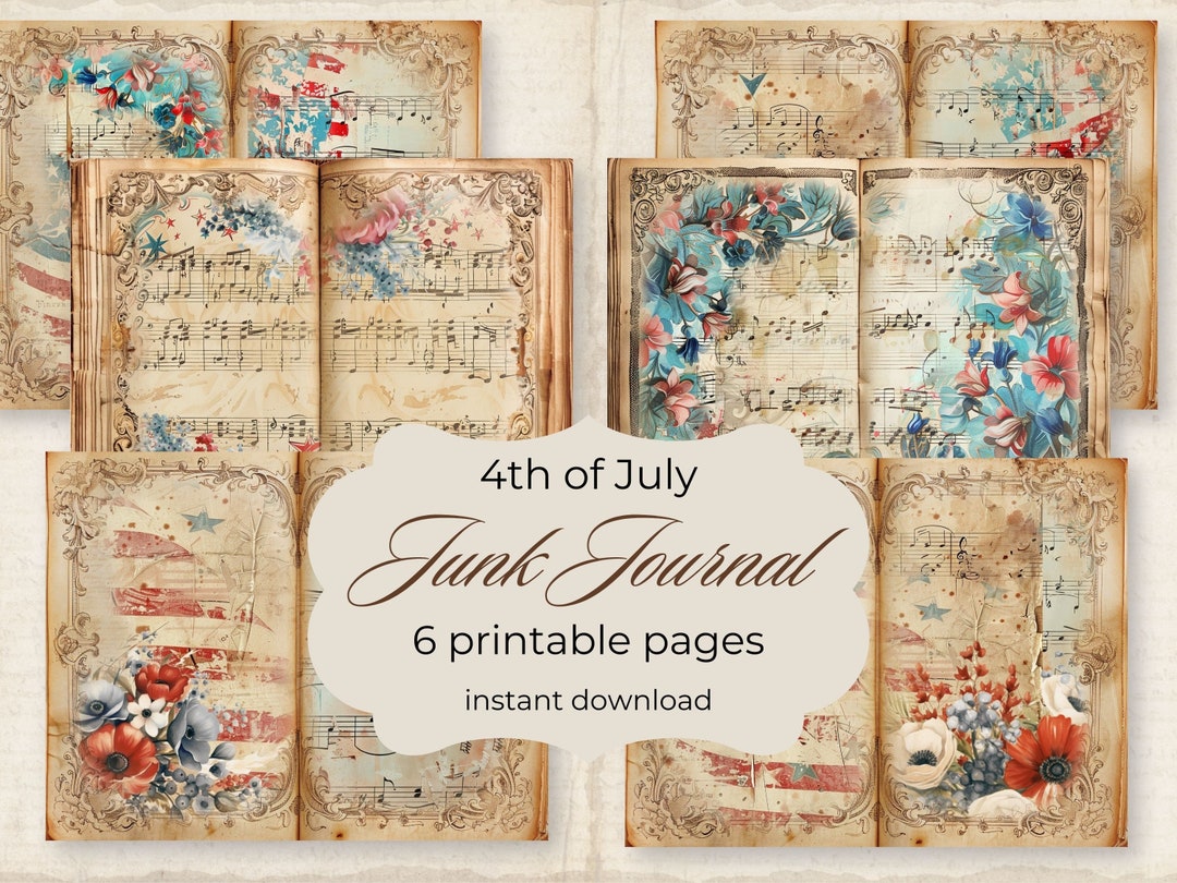 Vintage 4th of July Musical Sheet Notes Junk Journal, Digital Printable ...