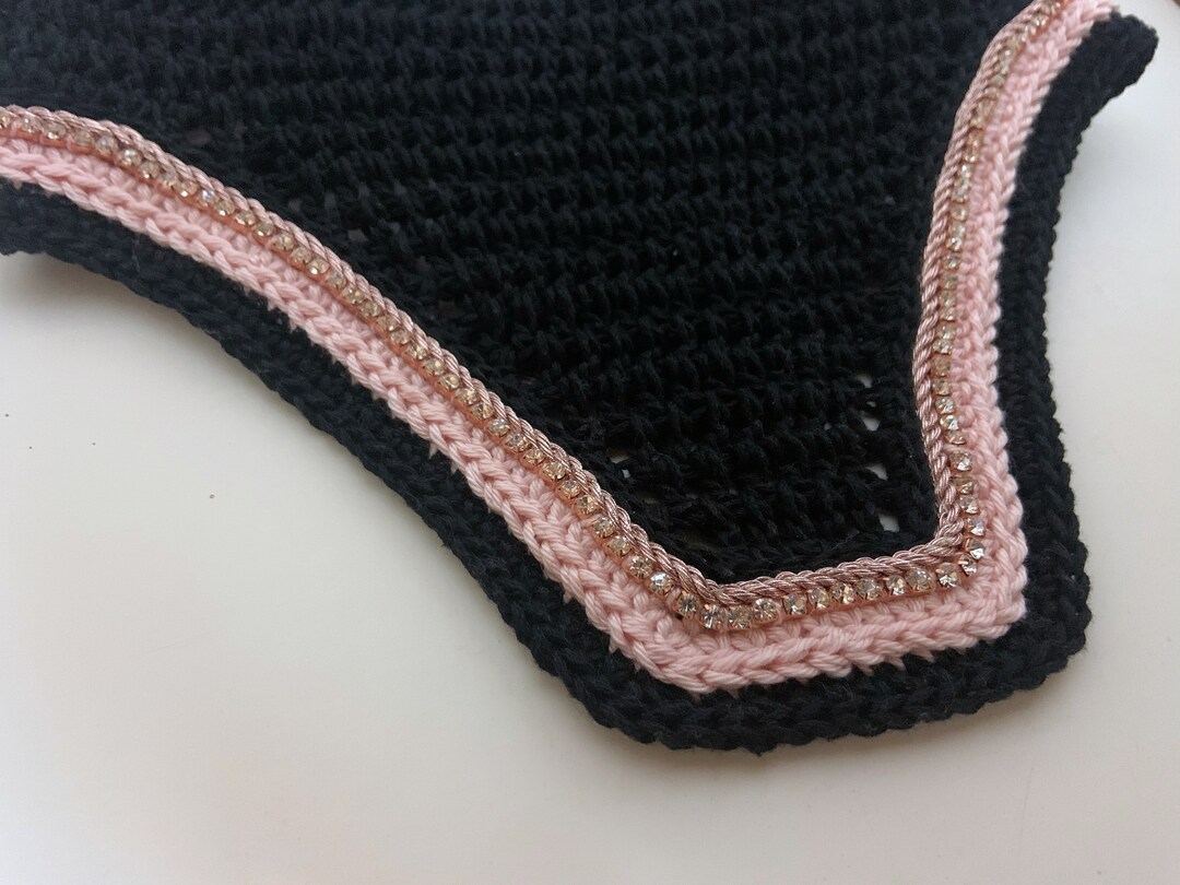Black Rose Gold Pink Horse Ear Bonnet, Fly Bonnet, Horse Bonnet, Fly ...