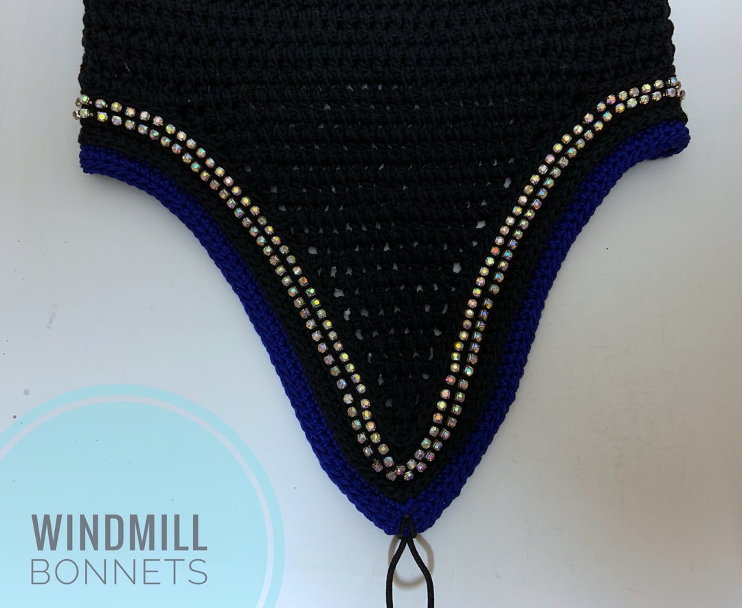 Tie Down Black Royal Blue Horse Ear Bonnet, Fly Bonnet, Horse Bonnet ...