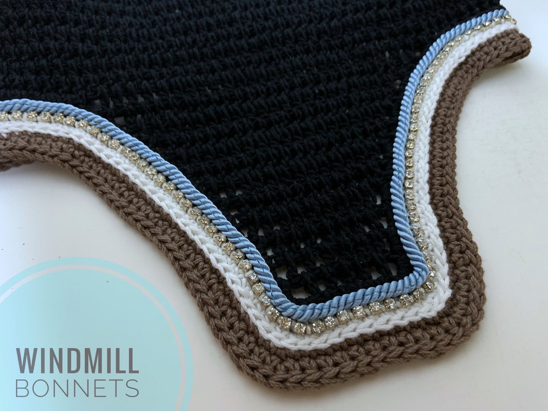 Black White Light Blue Mocha Coffee Brown Horse Ear Bonnet, Fly Bonnet ...