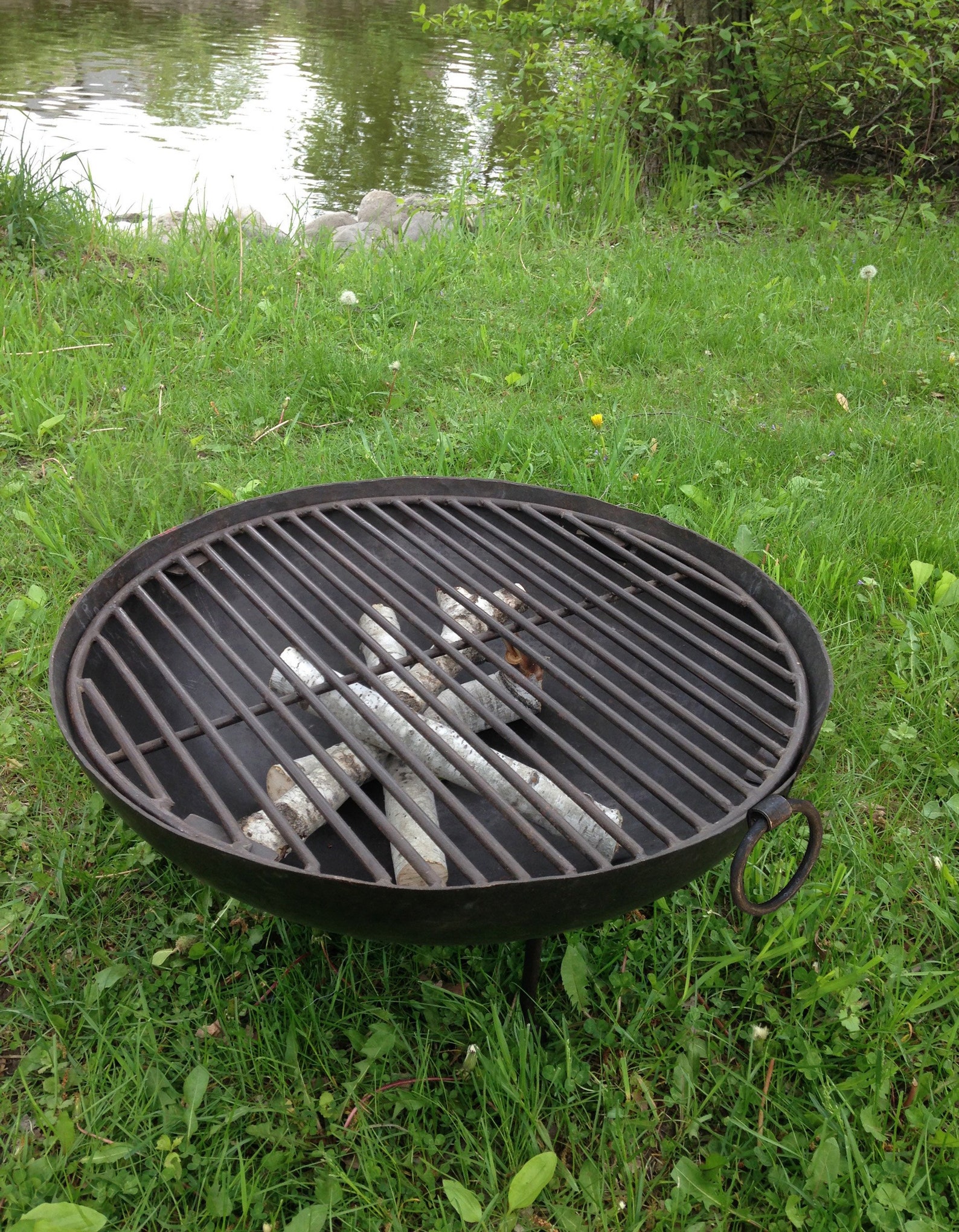 Traditional Riveted Steel Fire Pit With Grill Grate 23 5 Etsy