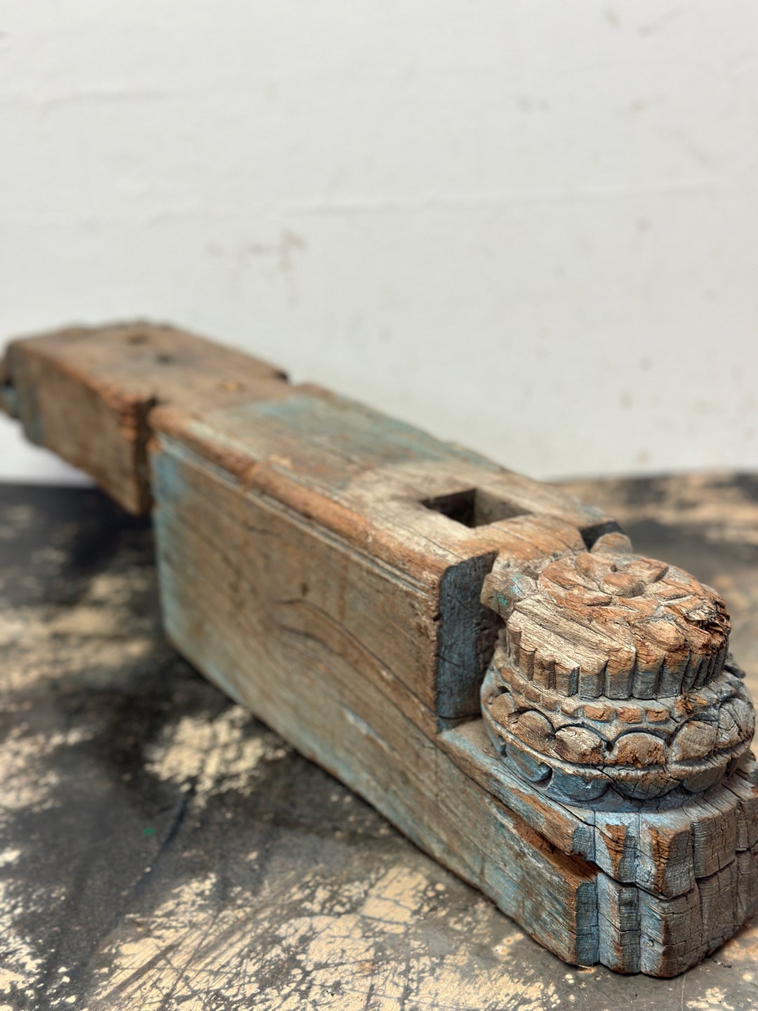 Vintage Wood Support Beam With Double Decorative Carved Ends ...