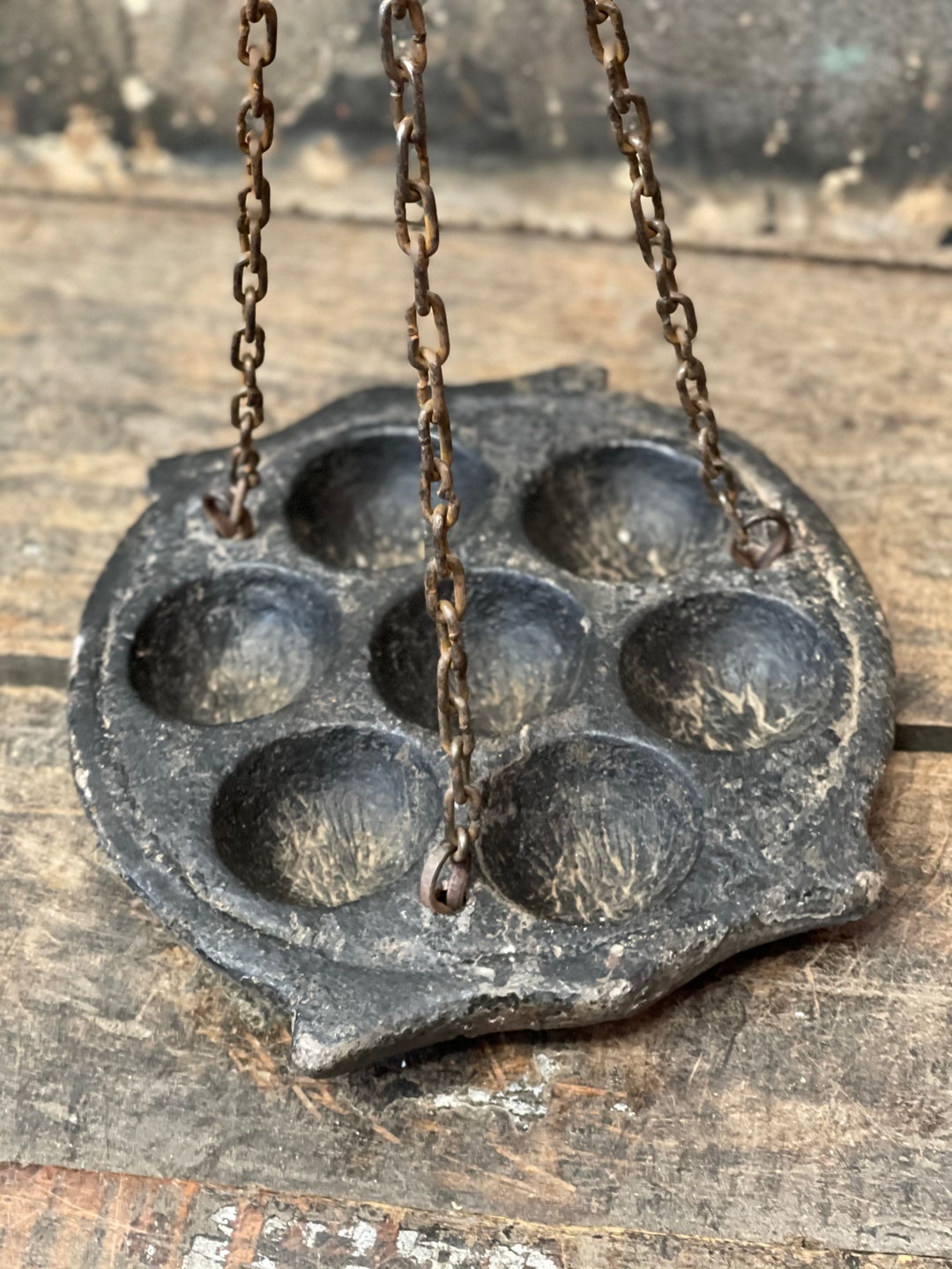 Vintage Carved Stone Indian Idli Mold: Hanging Candle Holder or Bird ...