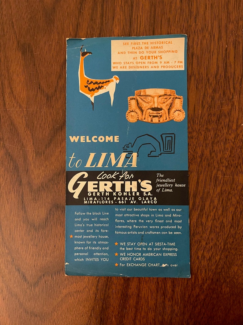 Vintage Lima Peru Folded Tourism City Map and Brochure for - Etsy