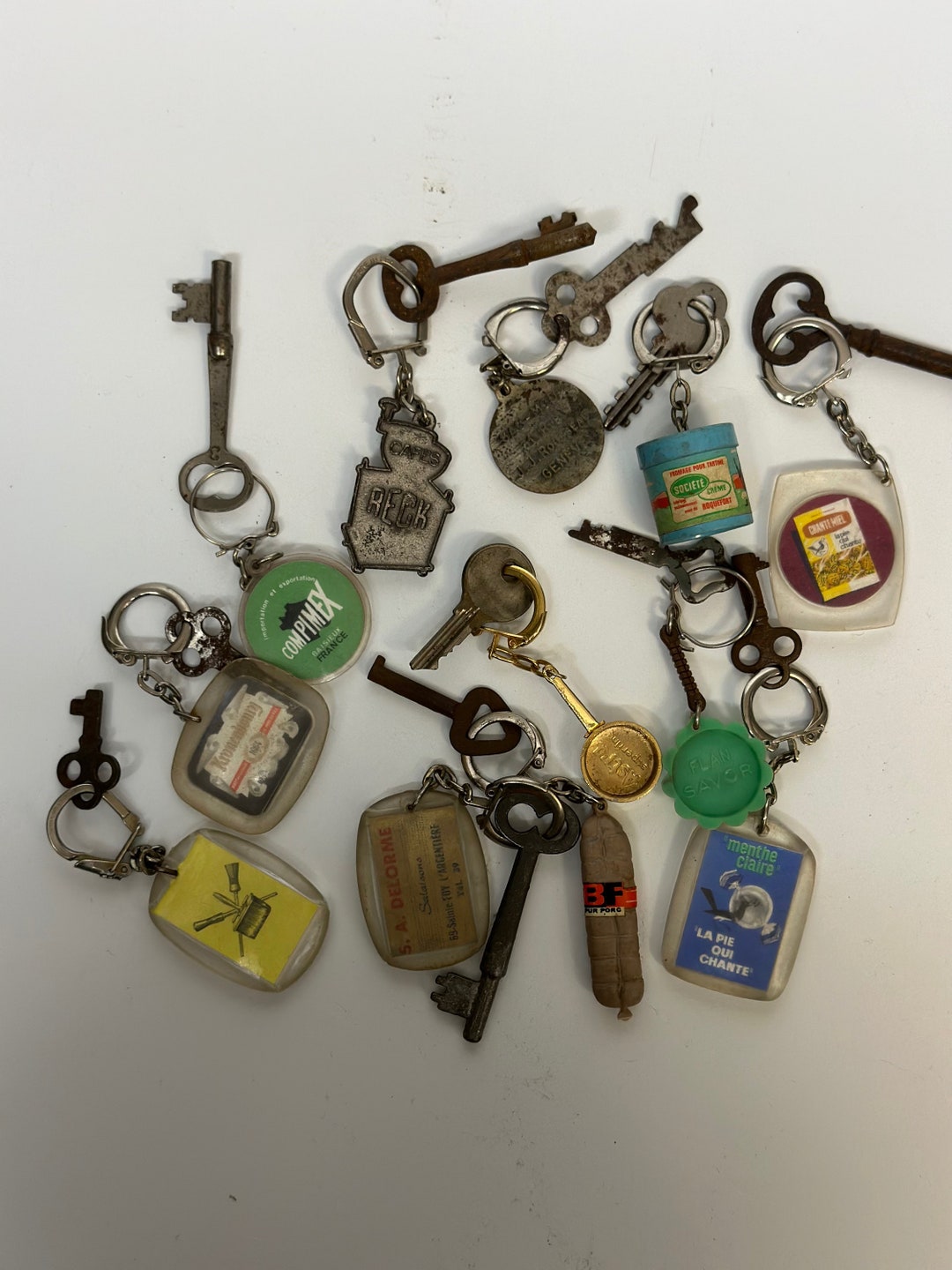 One Dozen Vintage French Advertising Keychains With Vintage Keys lot ...