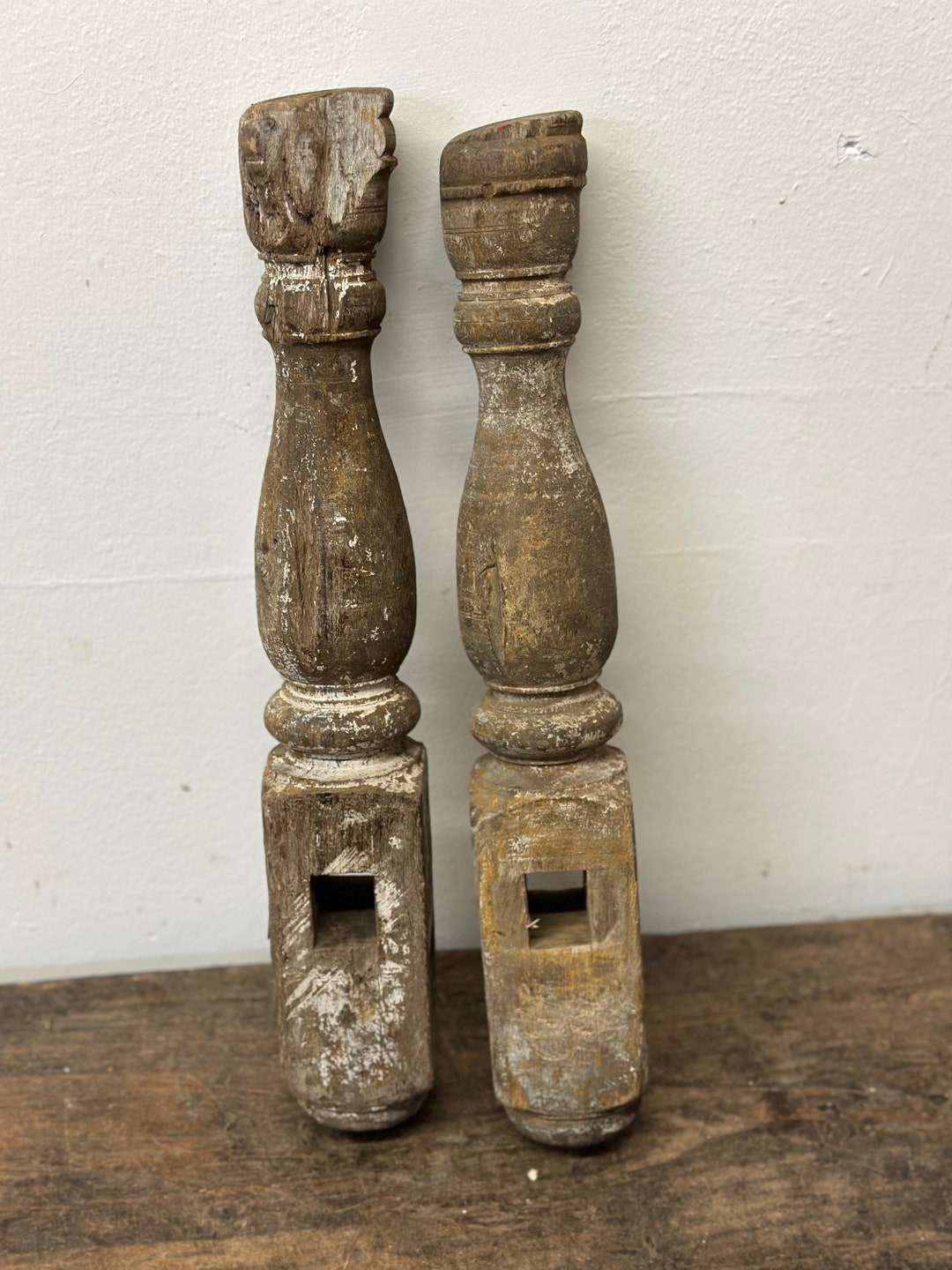 Architectural Salvage Set of 2 Large Turned Wood Spindle Wooden Dowels ...