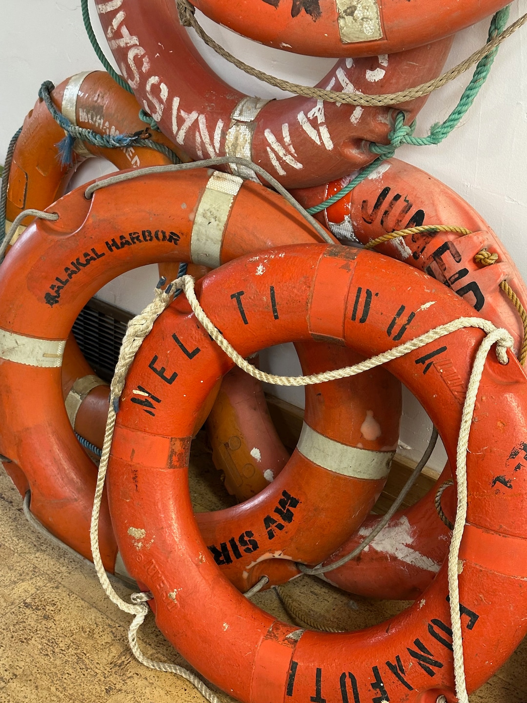 Lot of 3 Vintage Ship Life Ring Preserver Buoys, Salvaged From Old ...
