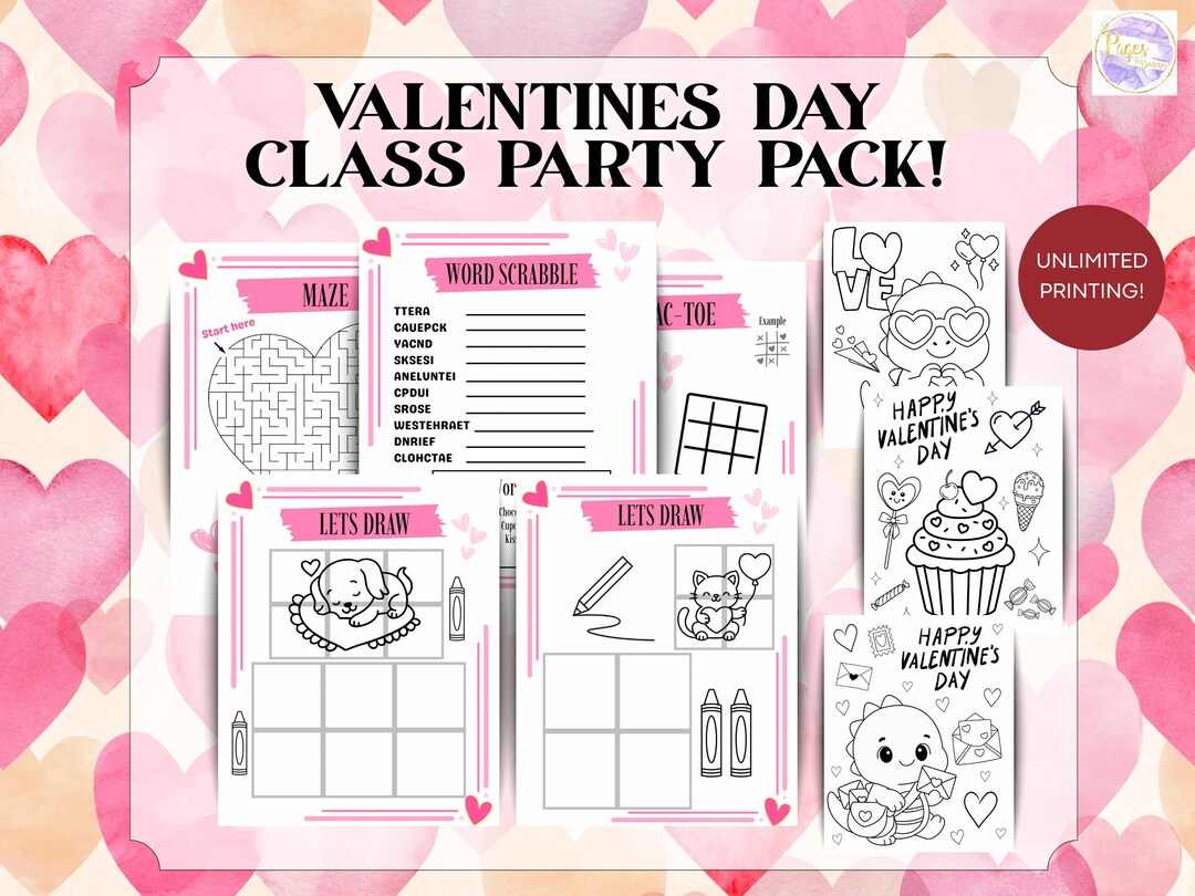 Valentine’s Day Class Party Activity Pack, Printable Valentine ...