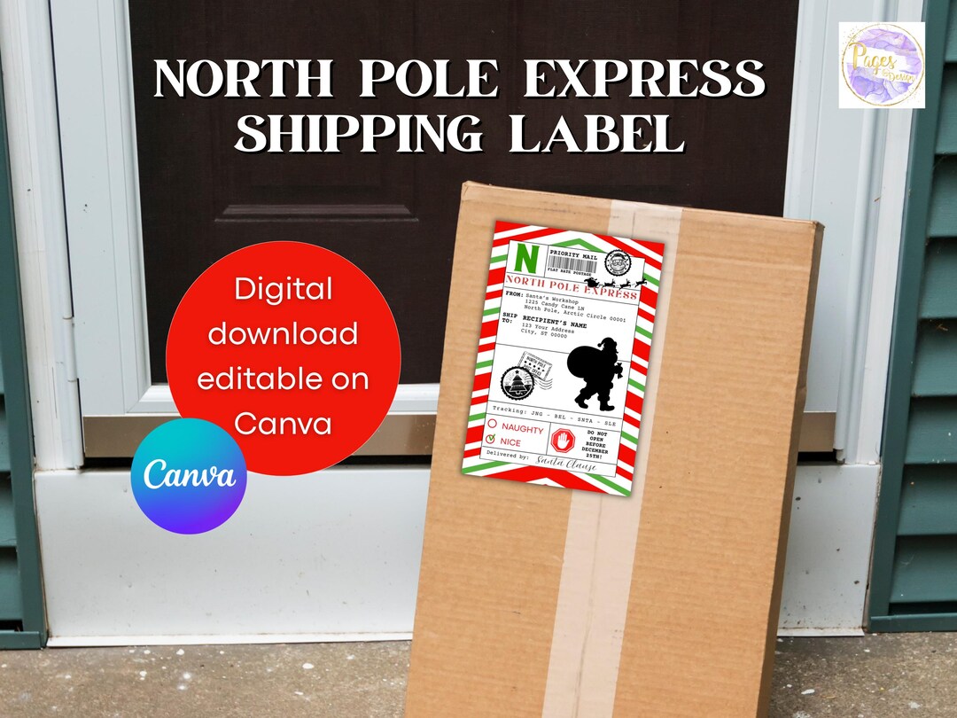 EDITABLE Santa Mail, North Pole Express Shipping Label (customizable ...