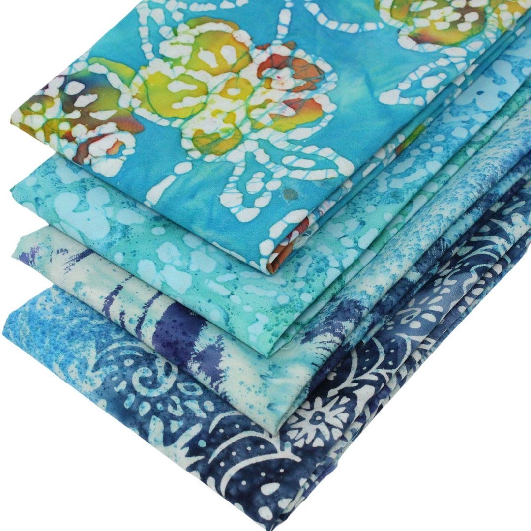 4 Fat Quarters Batik Bundle -"barbados Seashore" Abstract Batik Fabrics ...