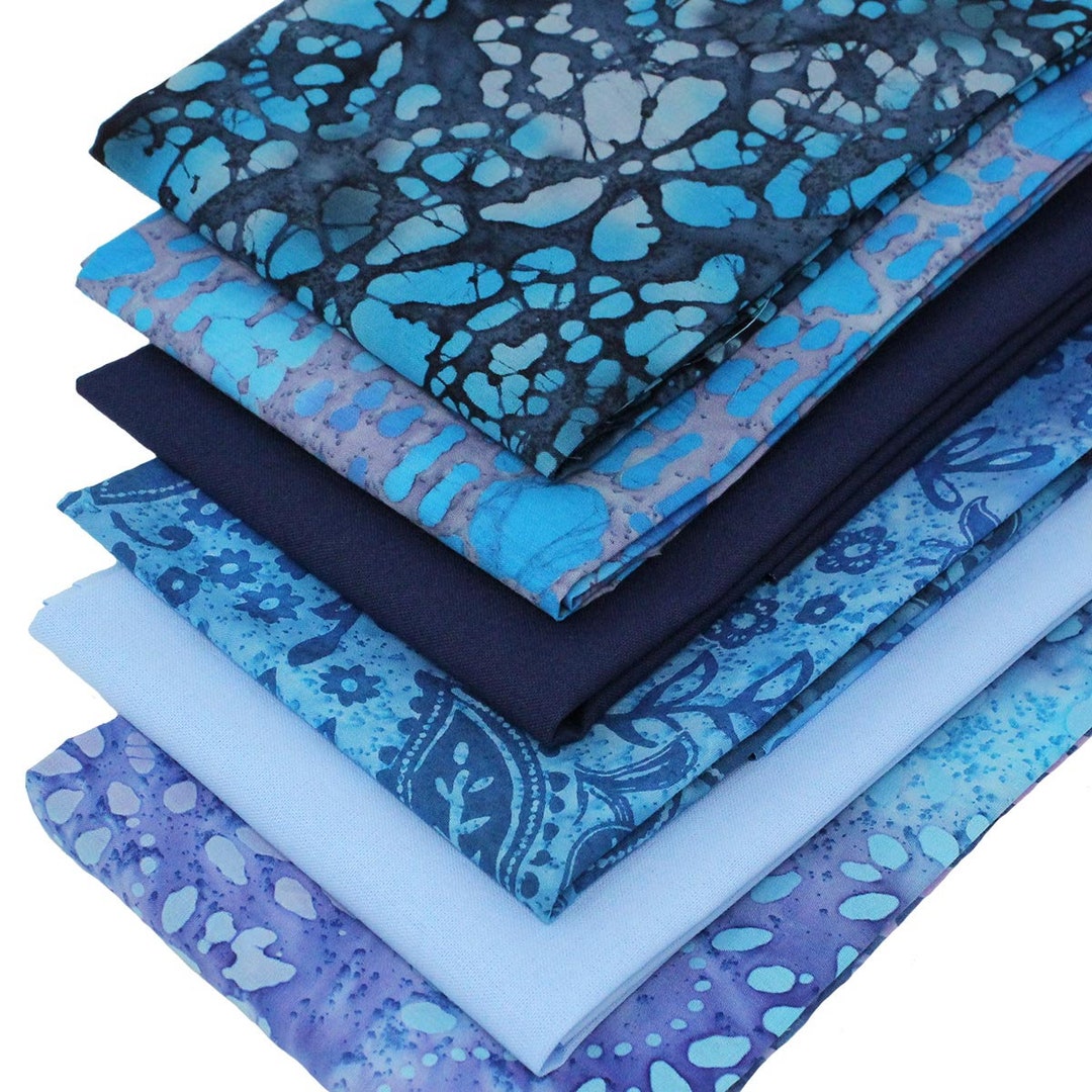 6 Fat Quarters Batik Bundle -"poolside" Beautiful Batik and Plain Solid Fabrics in Shades of ...