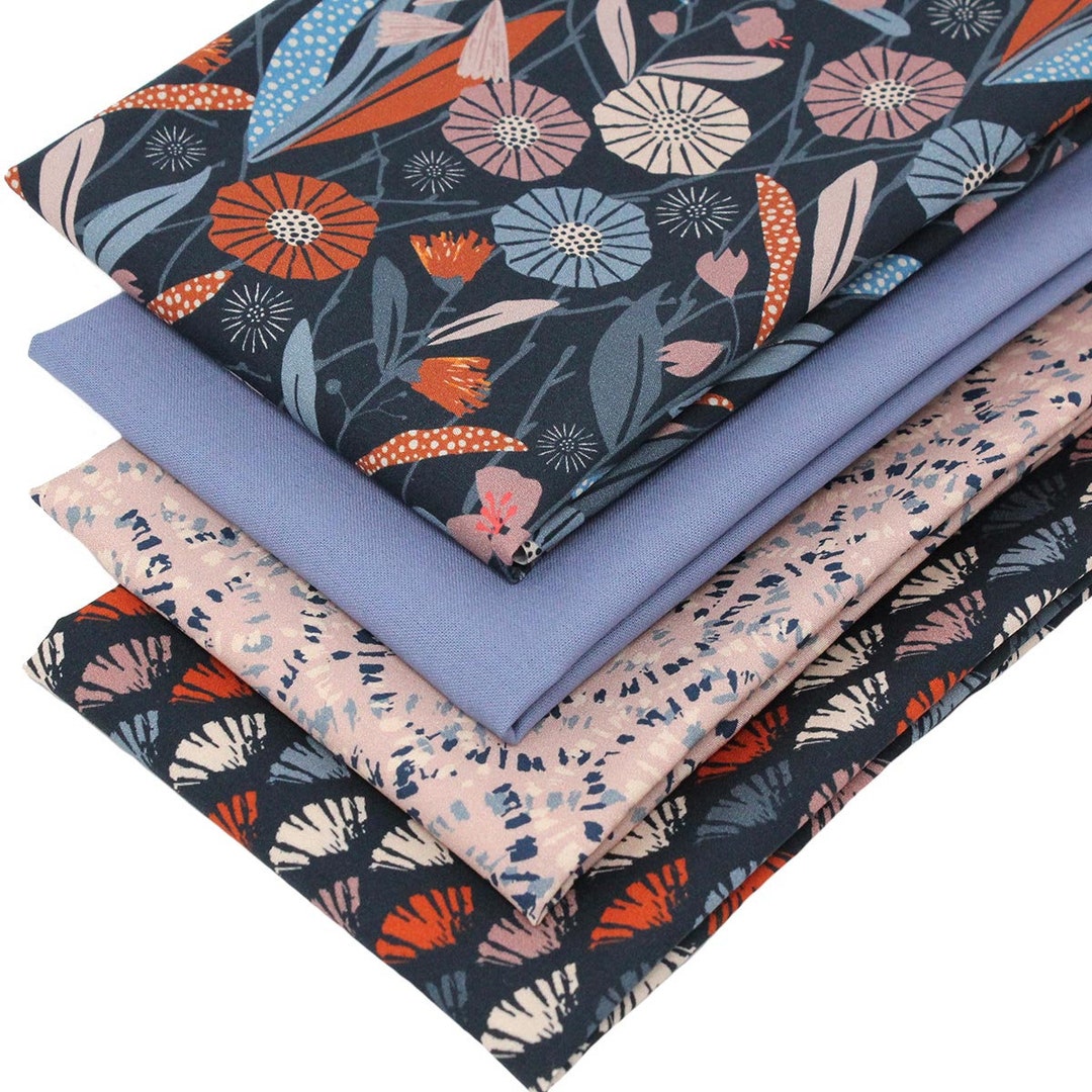 4 Fat Quarters Bundle - "evening Bloom" Floral & Geometric Fabrics in ...