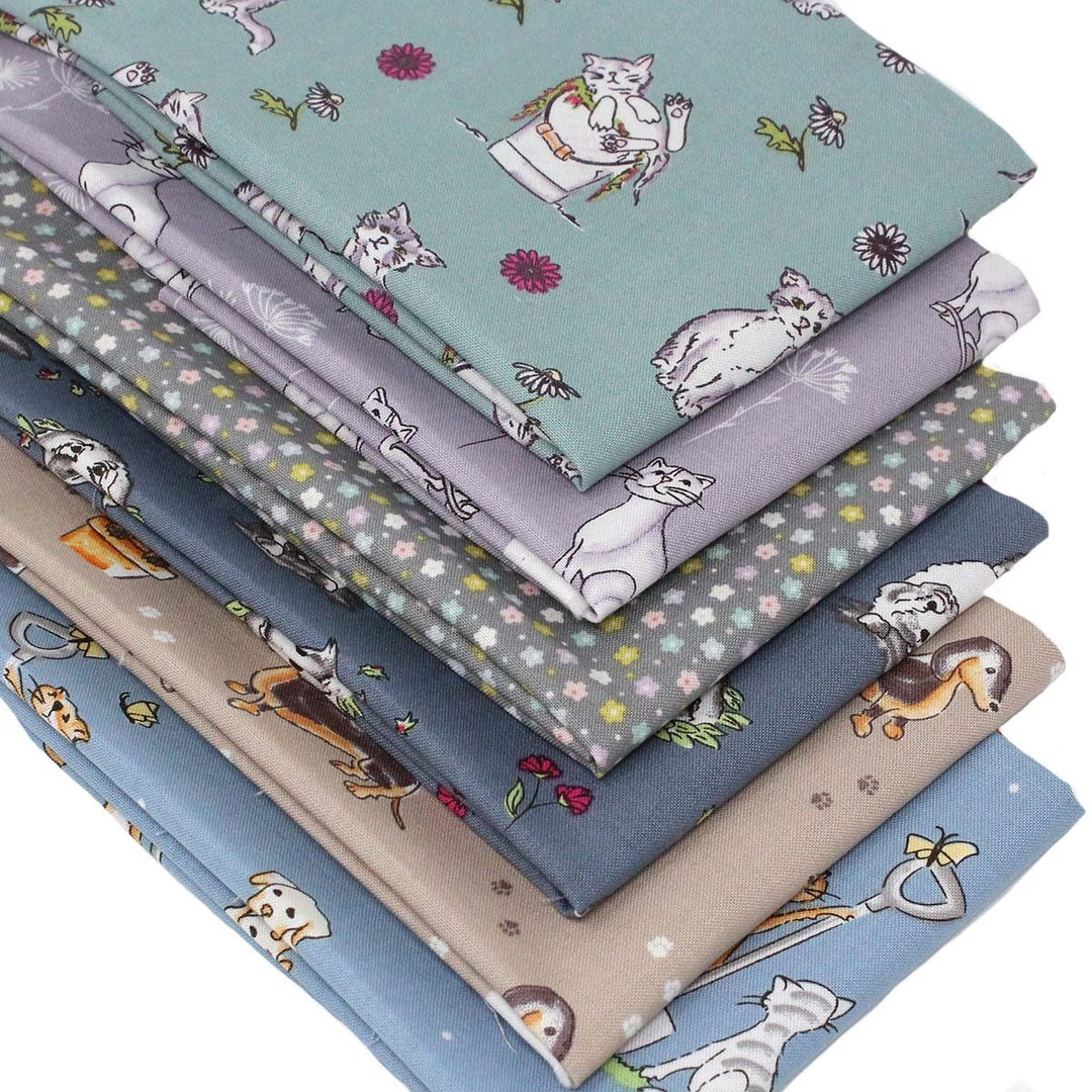 6 Fat Quarters Bundle - "raining Cats and Dogs" Fabrics With Charming ...