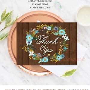 Rustic Thank You Card Blue and Gold Thank You Floral | Etsy