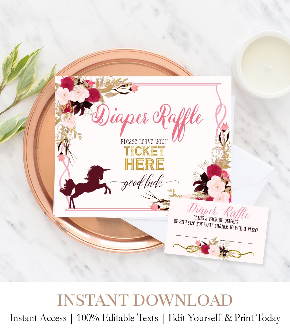 Unicorn Diaper Raffle Tickets Girl Unicorn Raffle Insert | Etsy