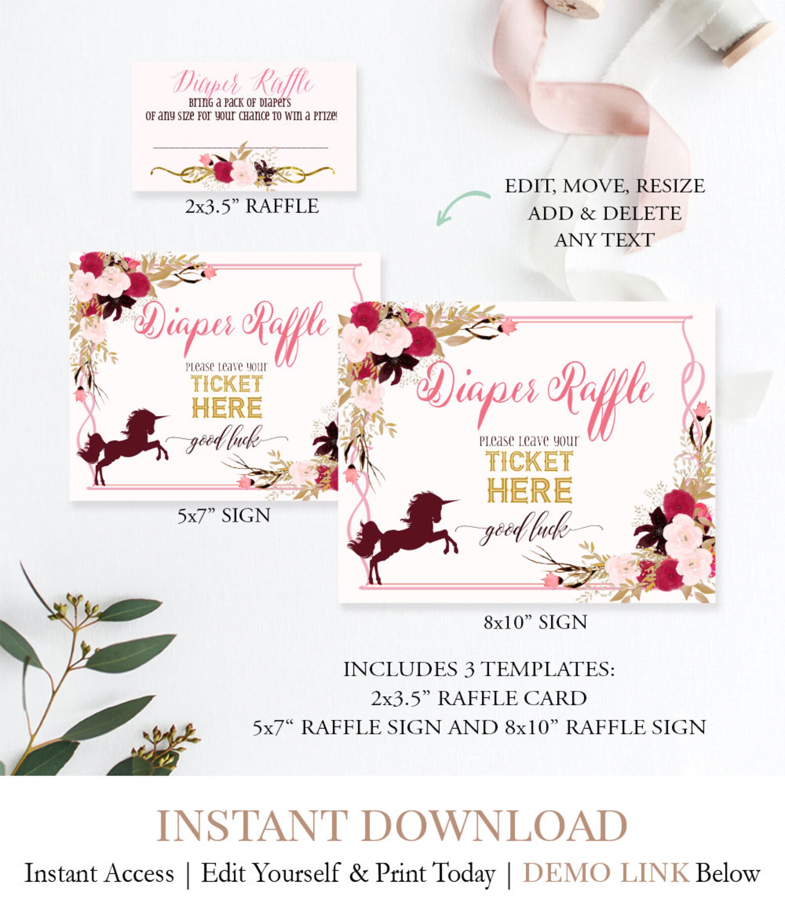 Unicorn Diaper Raffle Tickets Girl Unicorn Raffle Insert | Etsy