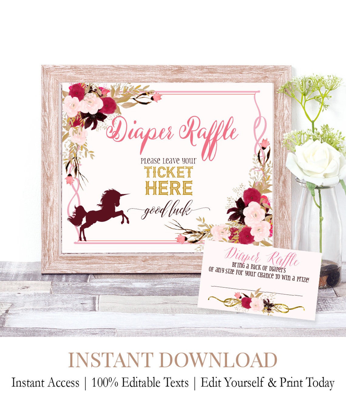 Unicorn Diaper Raffle Tickets Girl Unicorn Raffle Insert | Etsy