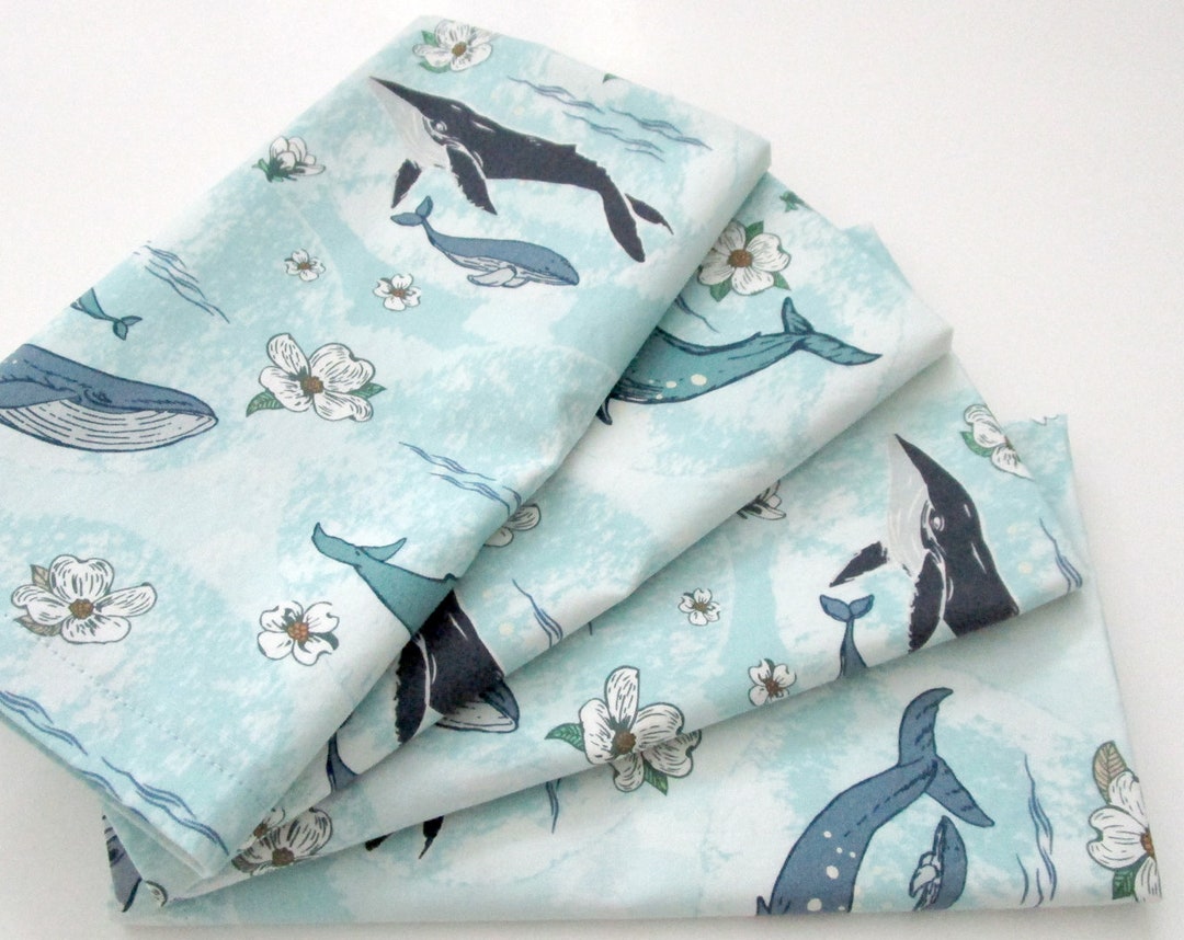 Cloth Napkins - Set of 4 - Whales Animals Ocean Fish Blue Gray - Large ...