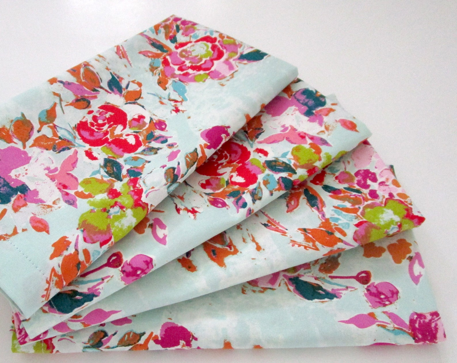 Large Cloth Napkins - Set of 4 - Bright Pink Orange Green Turquoise ...
