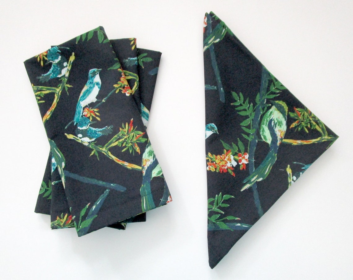 Large Cloth Dinner Napkins Set of 4 Blue Birds Green | Etsy