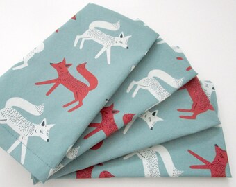 Cloth Napkins Sets of 4 Dapper Foxes Gray Orange Black | Etsy