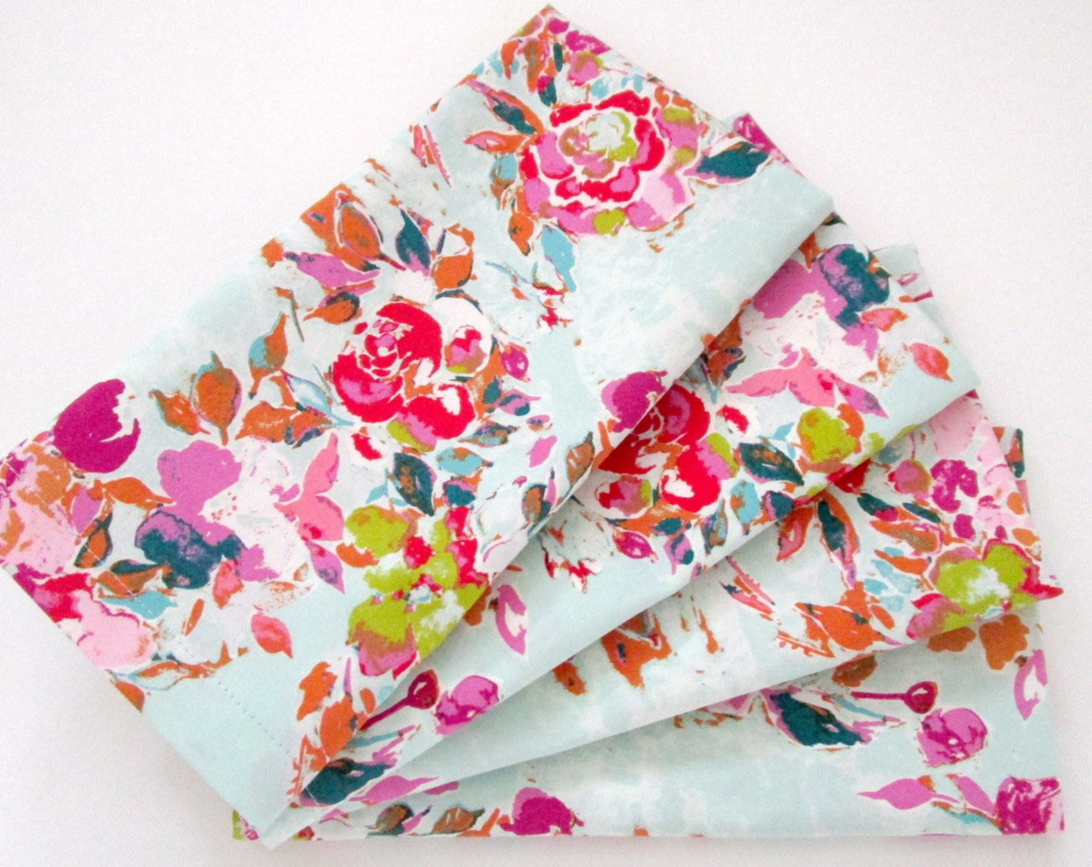 Large Cloth Napkins - Set of 4 - Bright Pink Orange Green Turquoise ...