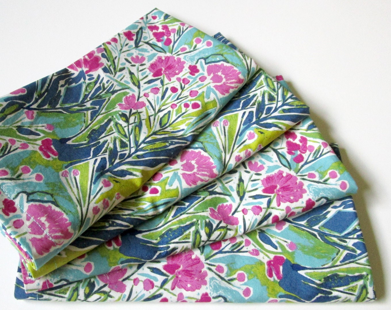 Large Cloth Napkins - Set of 4 - Blue Pink Green Flowers Floral ...