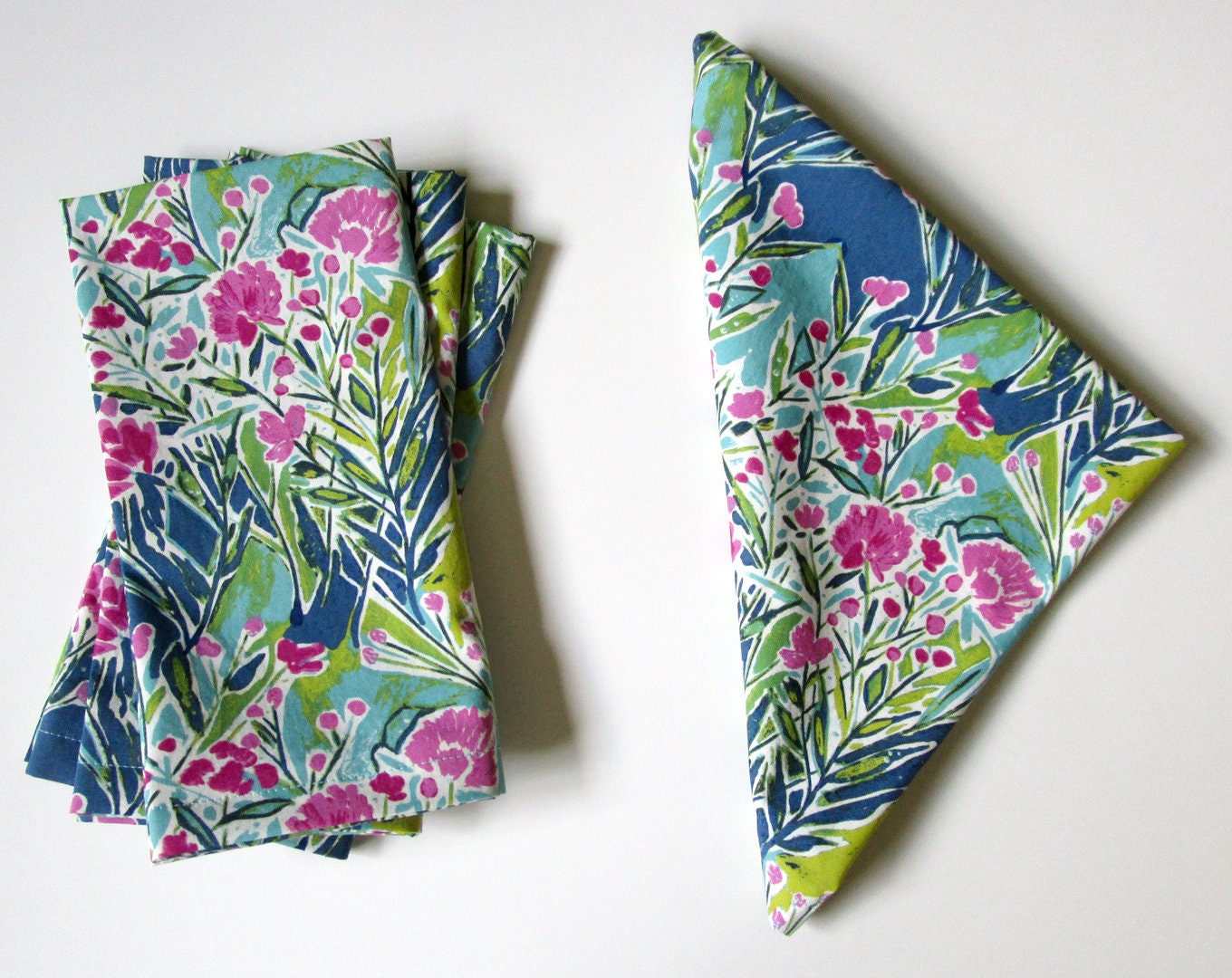 Large Cloth Napkins - Set of 4 - Blue Pink Green Flowers Floral ...