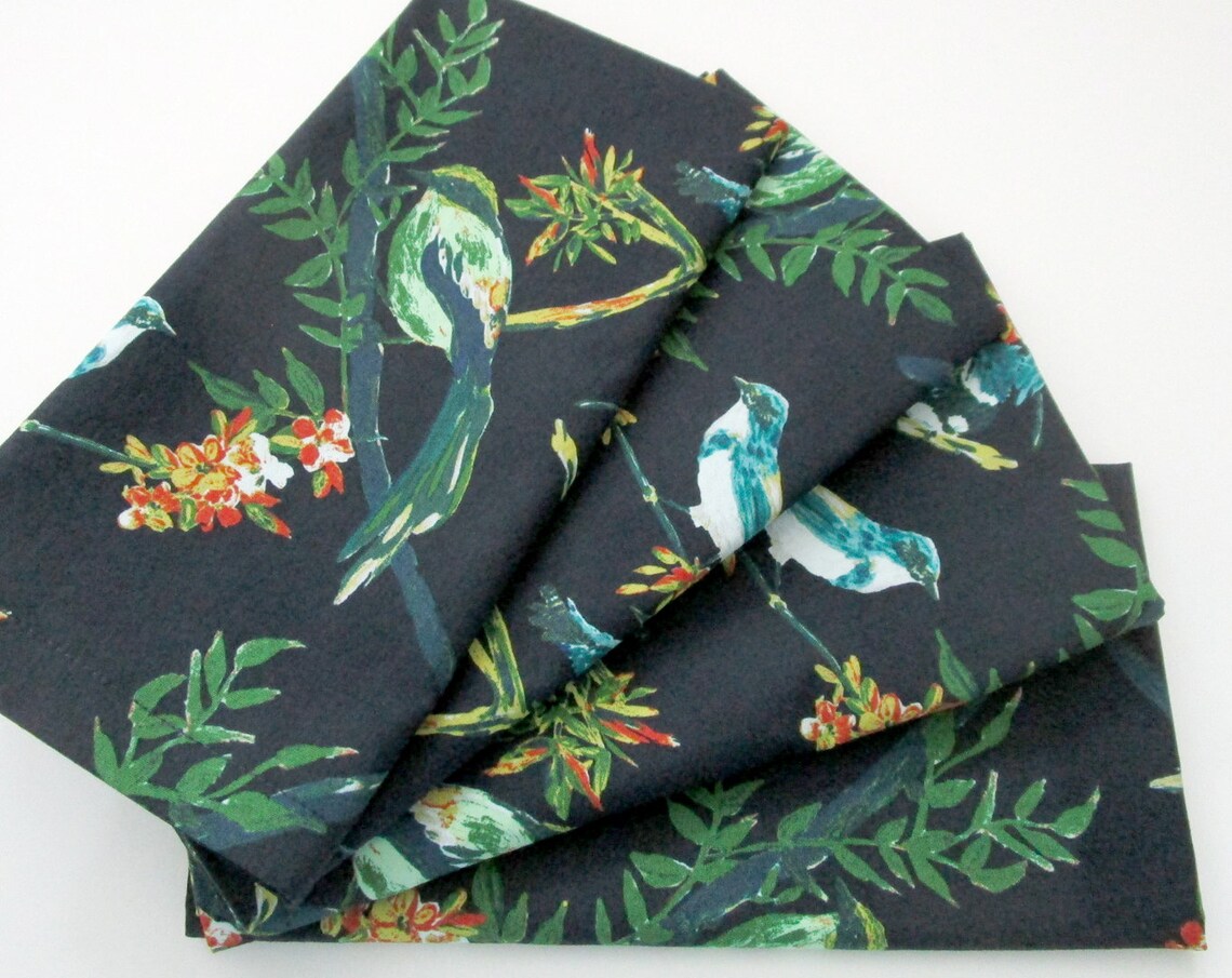 Large Cloth Dinner Napkins Set of 4 Blue Birds Green | Etsy