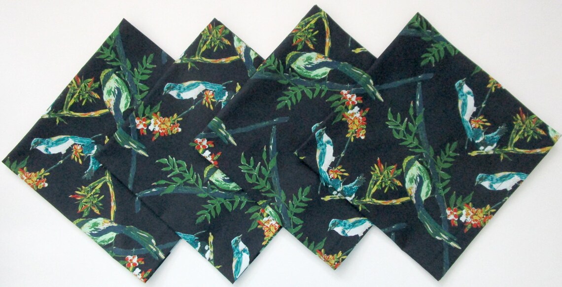 Large Cloth Dinner Napkins Set of 4 Blue Birds Green | Etsy
