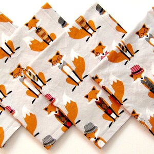 Cloth Napkins - Sets of 4 - Dapper Foxes Gray Orange Black - Dinner ...