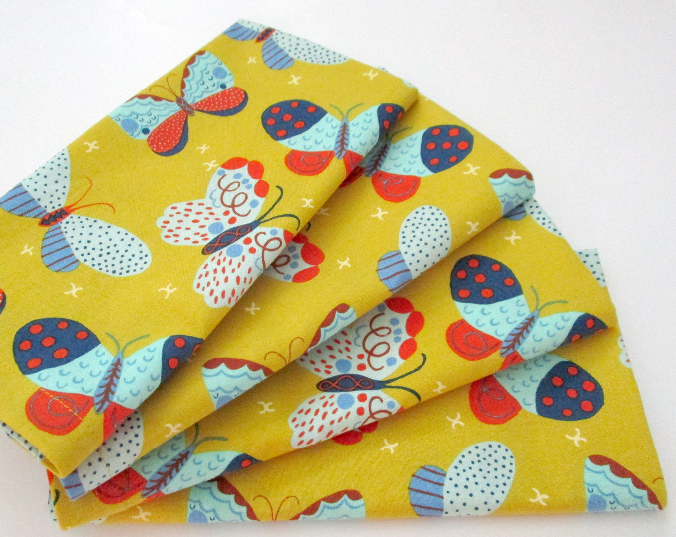 Cloth Napkins - Set Of 4 - Butterflies Butterfly Yellow Blue Orange
