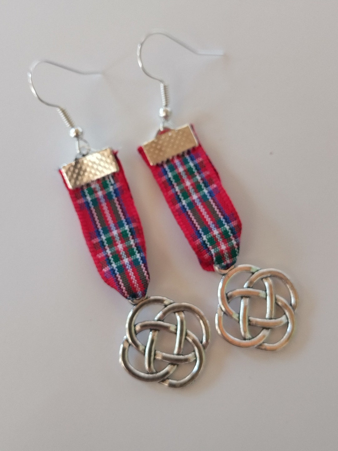 Scottish Tartan Earrings, Celtic Knot Plaid Dangly Ear Rings - Etsy