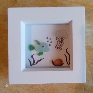 Sea Glass Fish Picture, Tiny Under the Sea Framed Seaglass Art, Fishing ...