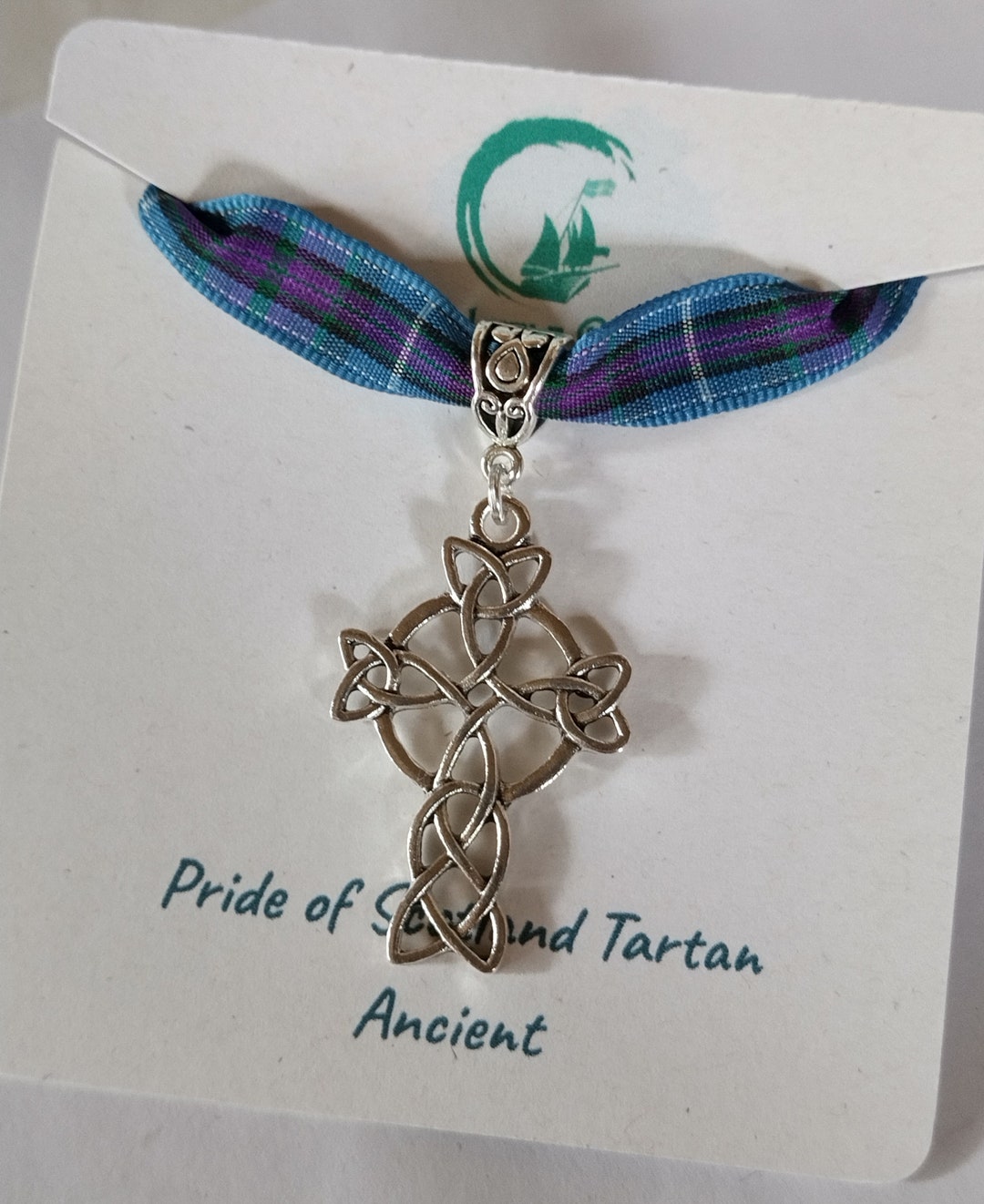 Celtic Cross Charm Necklace With Scottish Tartan Ribbon - Etsy