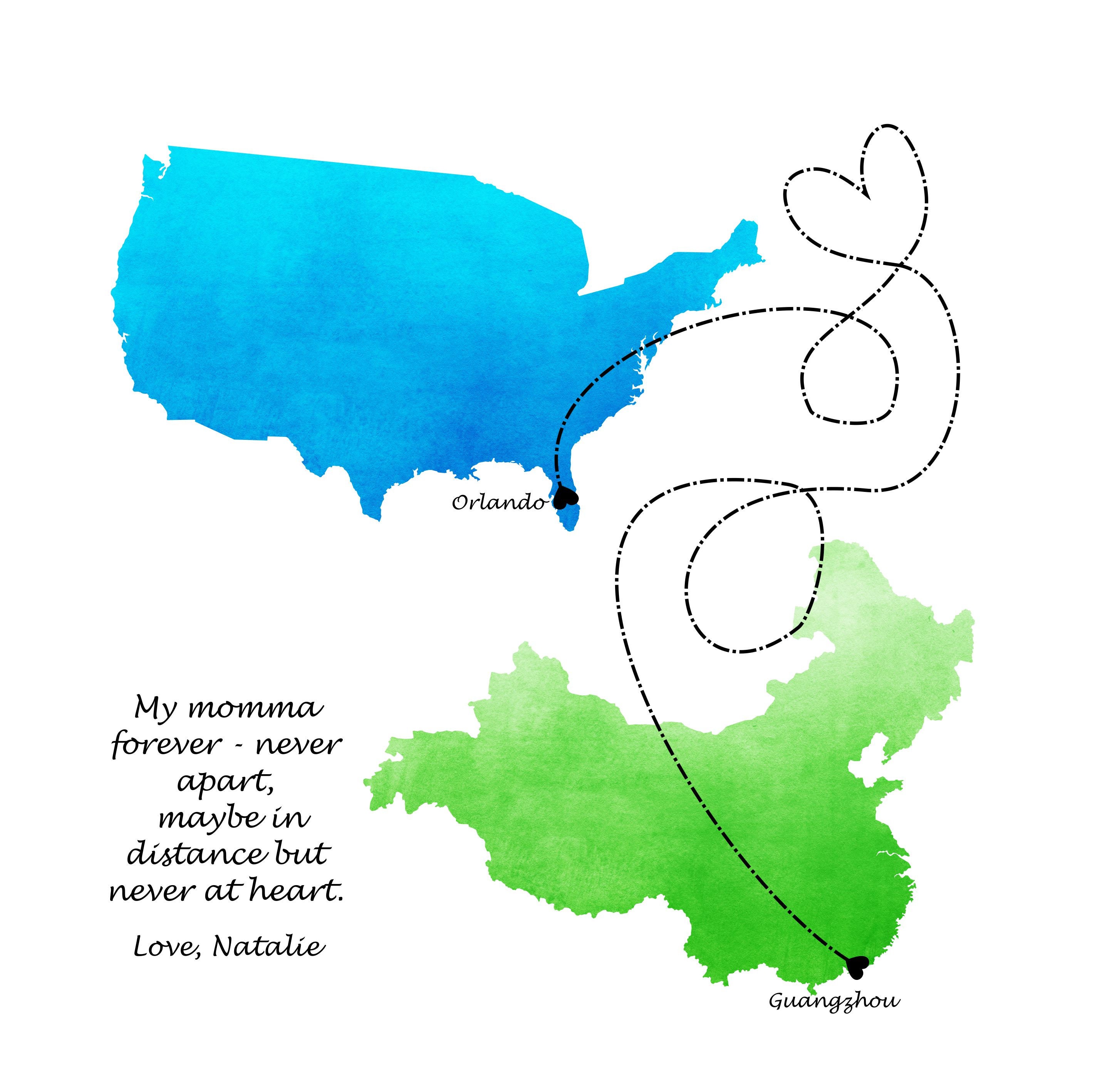 Long Distance Map Pillow, Personalised Mothers Day Gift, Long Distance ...