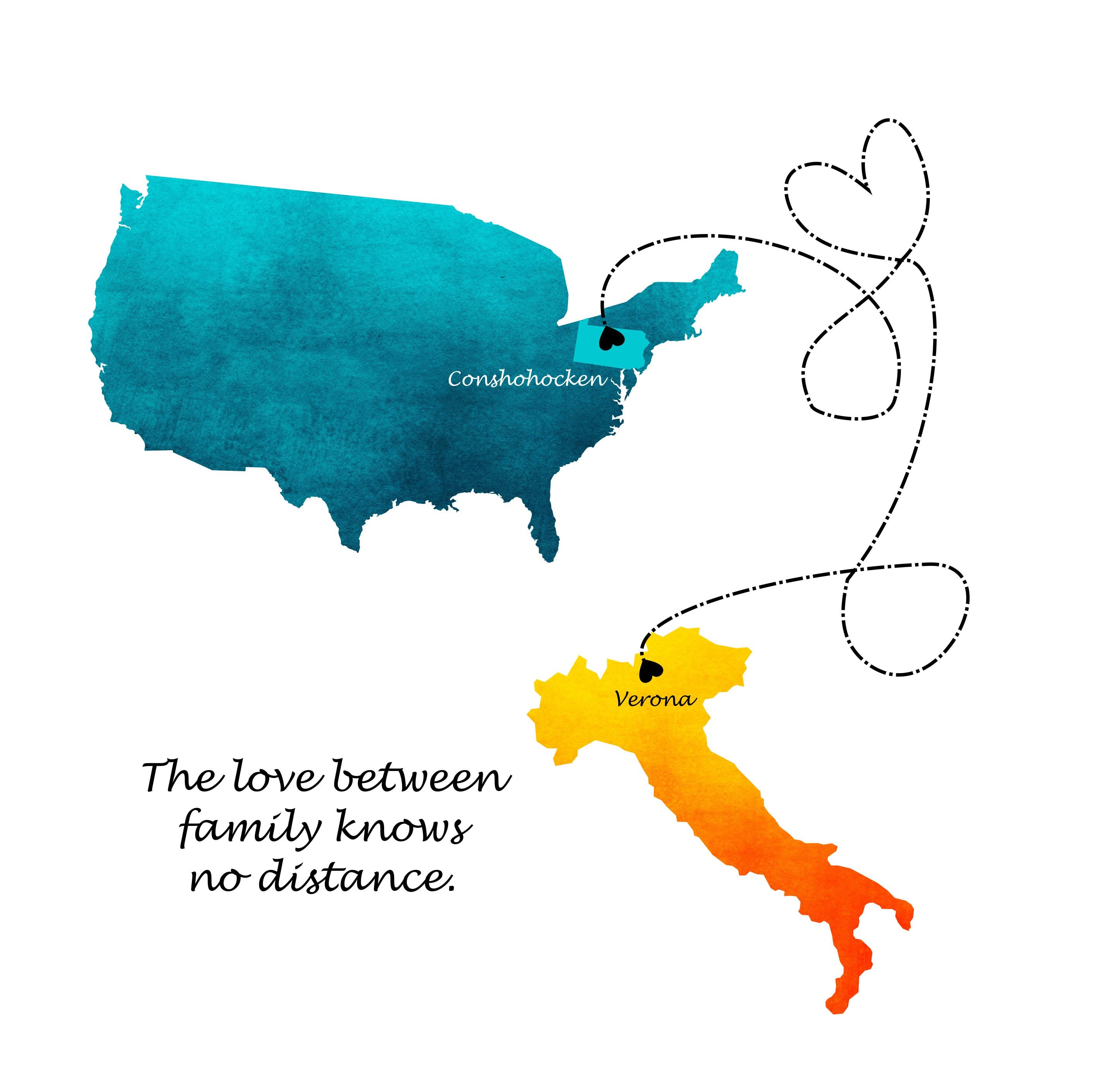 Long Distance Map Pillow, Personalised Mothers Day Gift, Long Distance ...