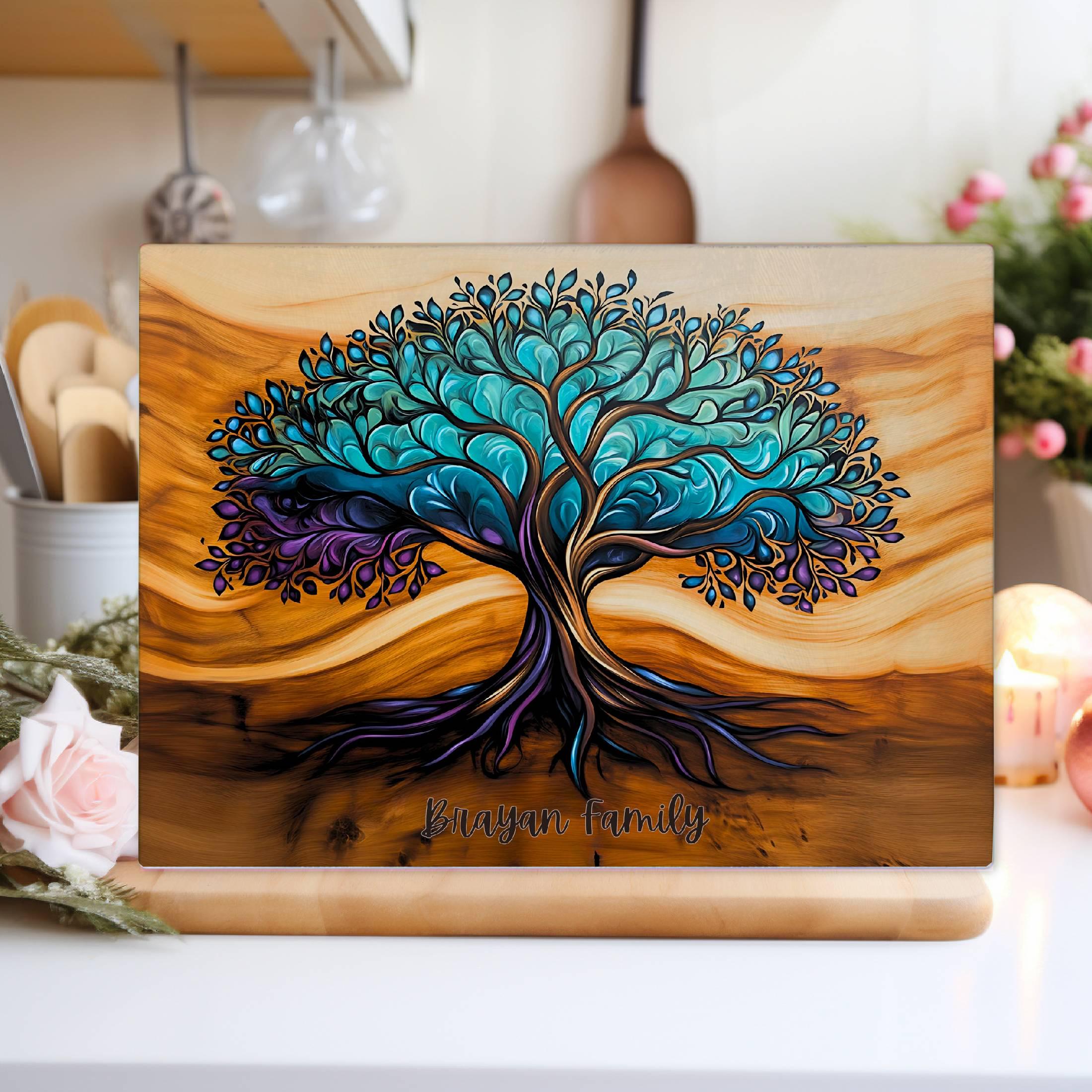 Personalized Tree of Life Glass Board, Personalized Cutting Board ...