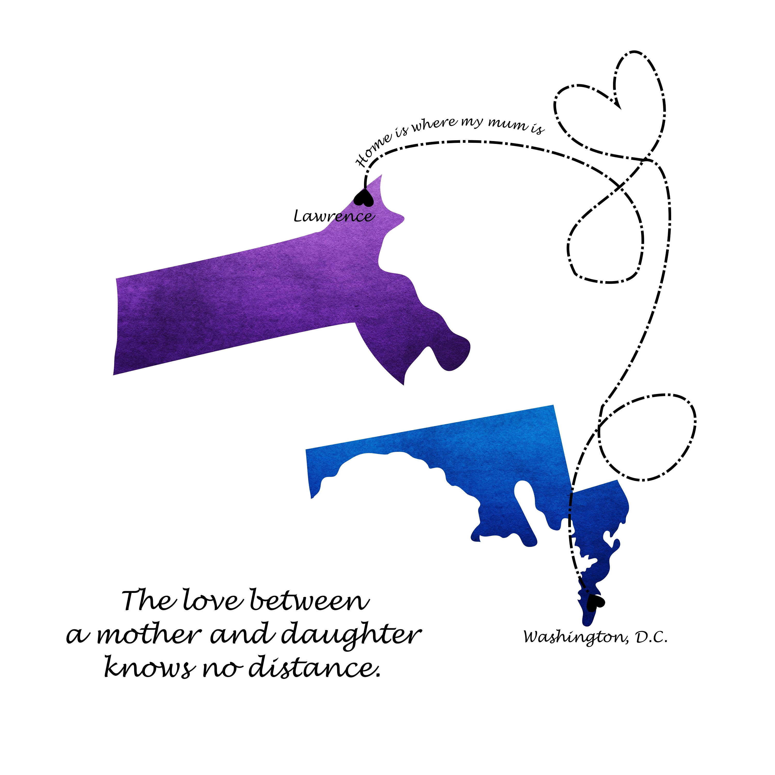 Long Distance Map Pillow, Personalised Mothers Day Gift, Long Distance ...