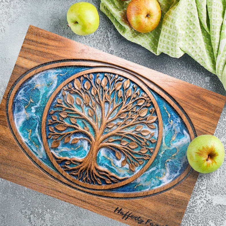 Personalized Tree of Life Glass Cutting Board, 3D Woodcarving & Resin ...