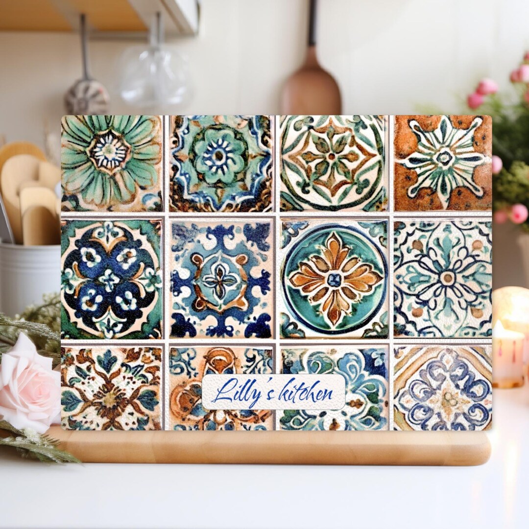 Personalized Moroccan Tile Glass Cutting Board – Moroccan Tile Design ...