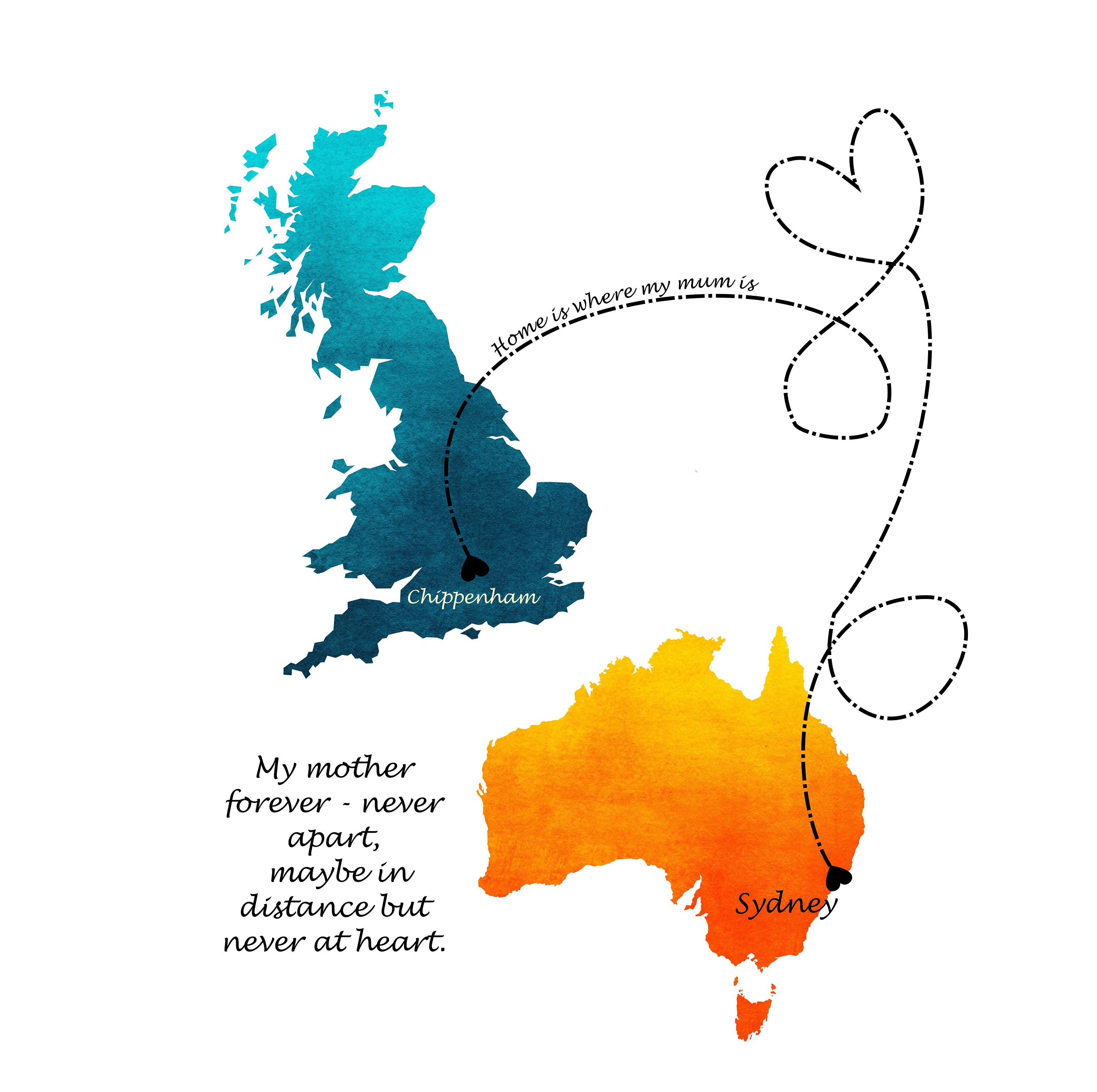 Long Distance Map Pillow, Personalised Mothers Day Gift, Long Distance ...