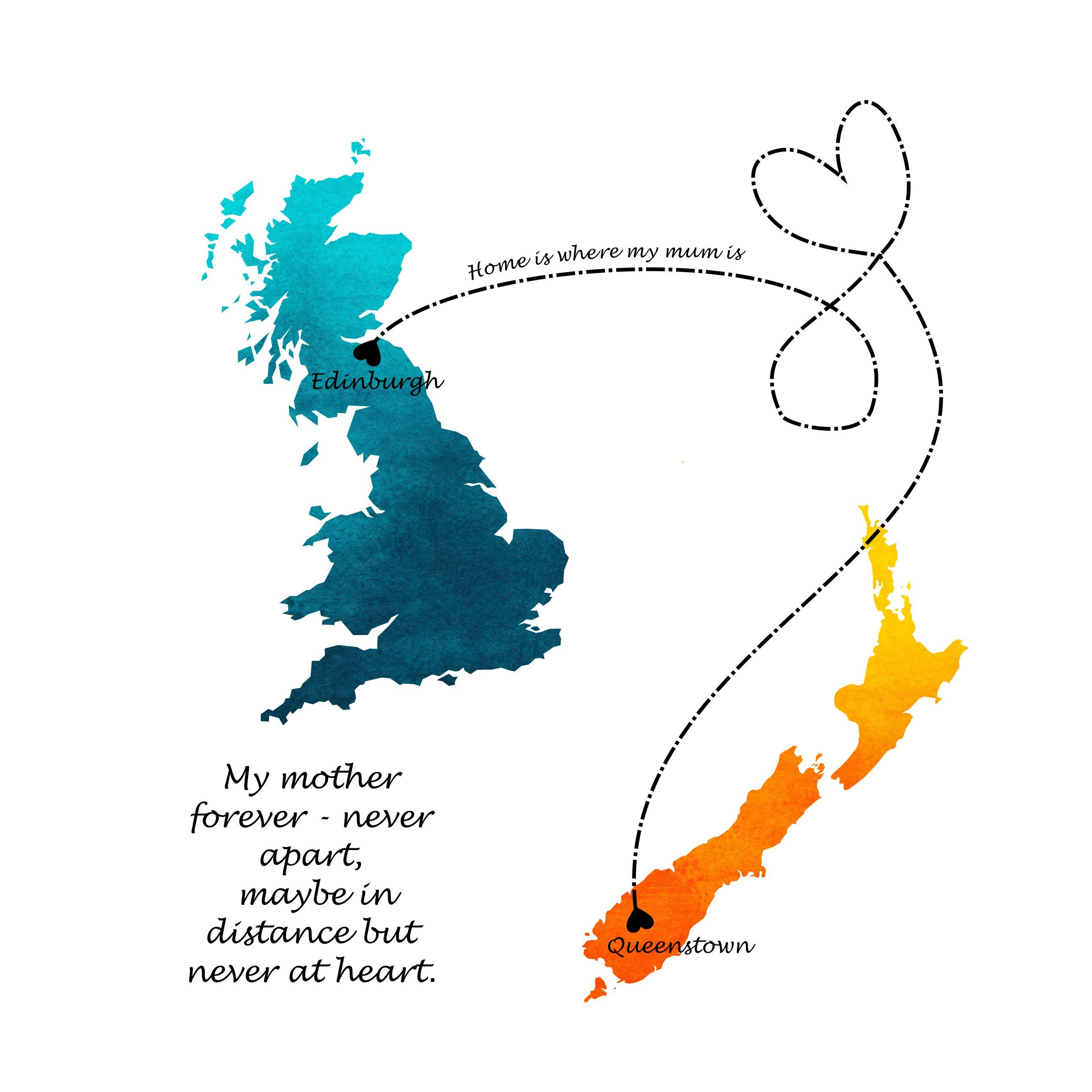 Long Distance Map Pillow, Personalised Mothers Day Gift, Long Distance ...