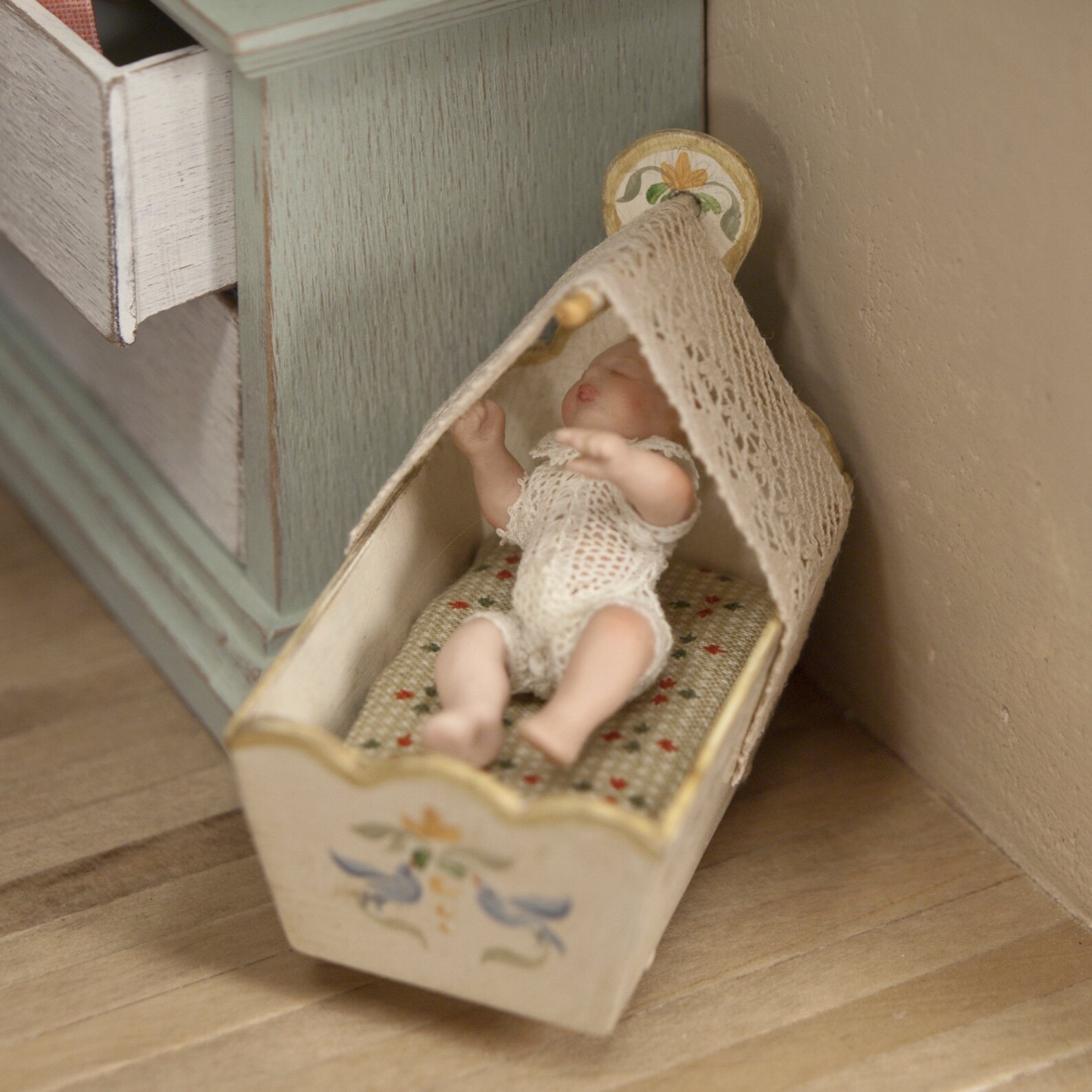 Toy Cot Hand Painted Dressed in Cotton Cloth and Antique | Etsy