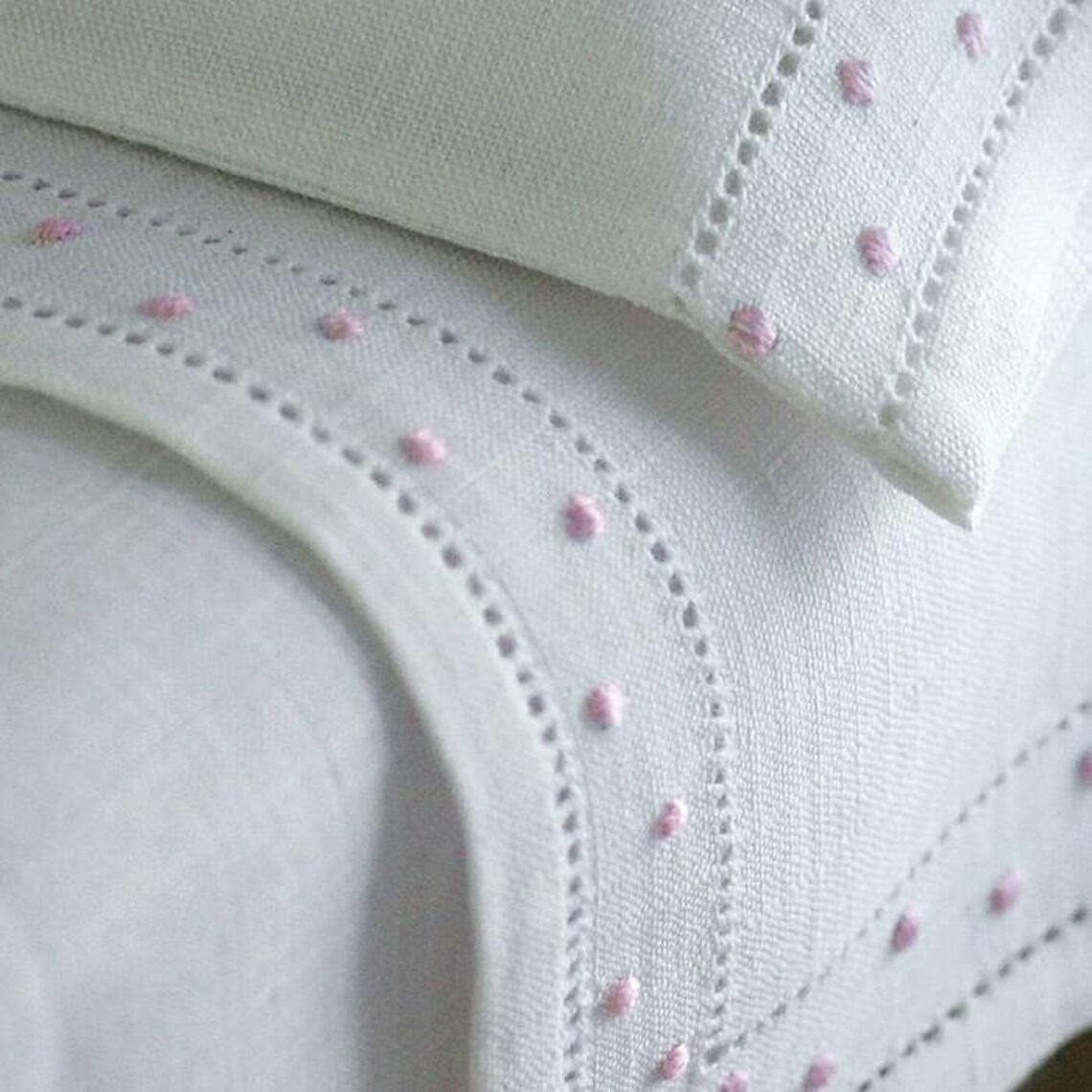 Luxury Hand Embroidered Linen Set of Sheet and Pillowcase. - Etsy