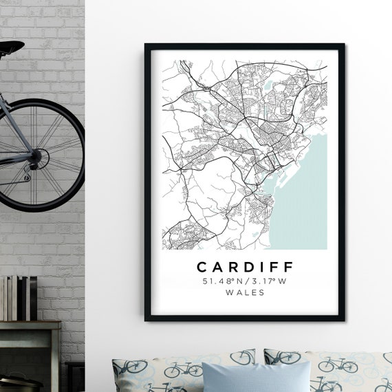 Digital Cardiff Wales Printed Map Poster Cardiff Download Map Art Gift ...